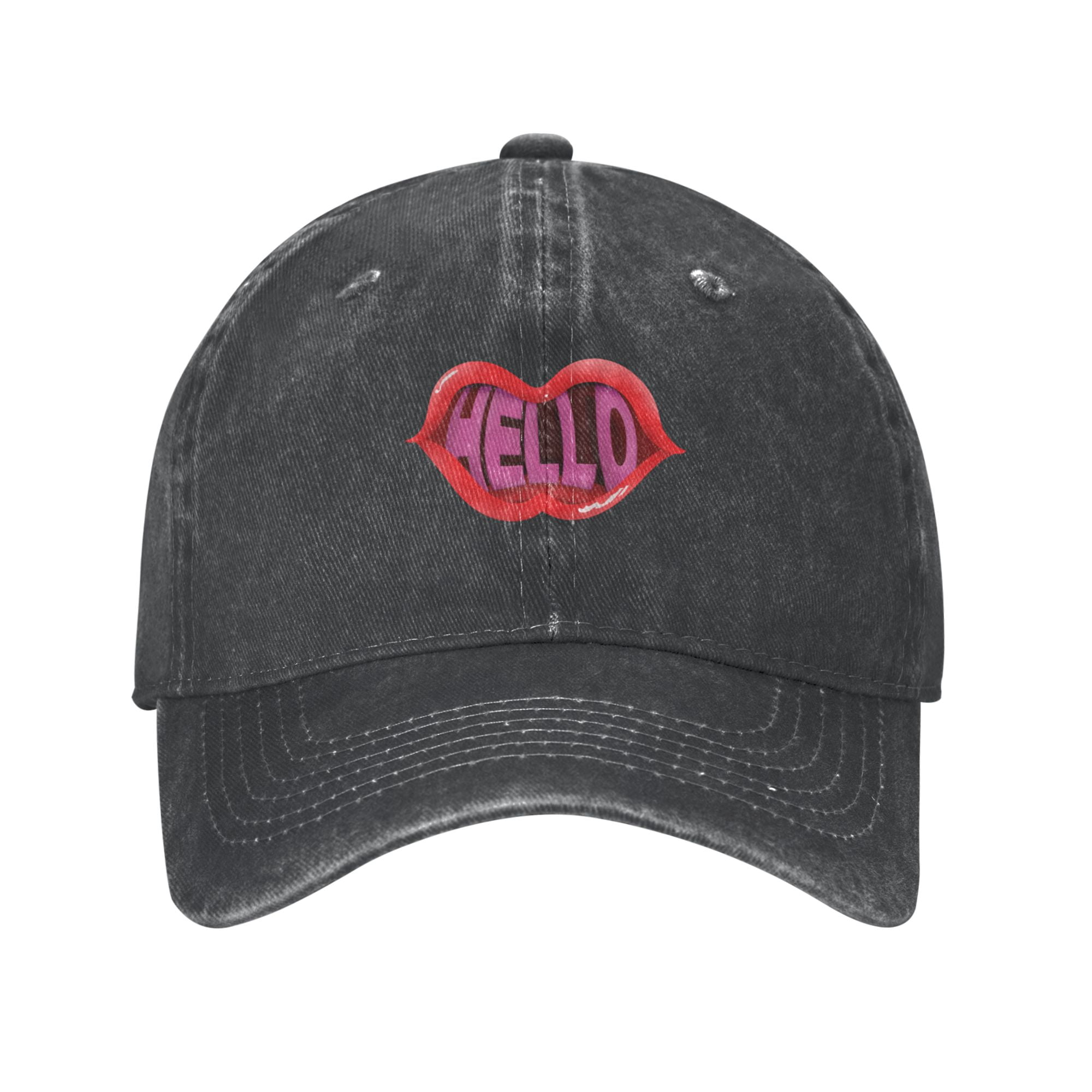 DouZhe Adjustable Washed Cotton Baseball Cap - Hello Lips Prints ...