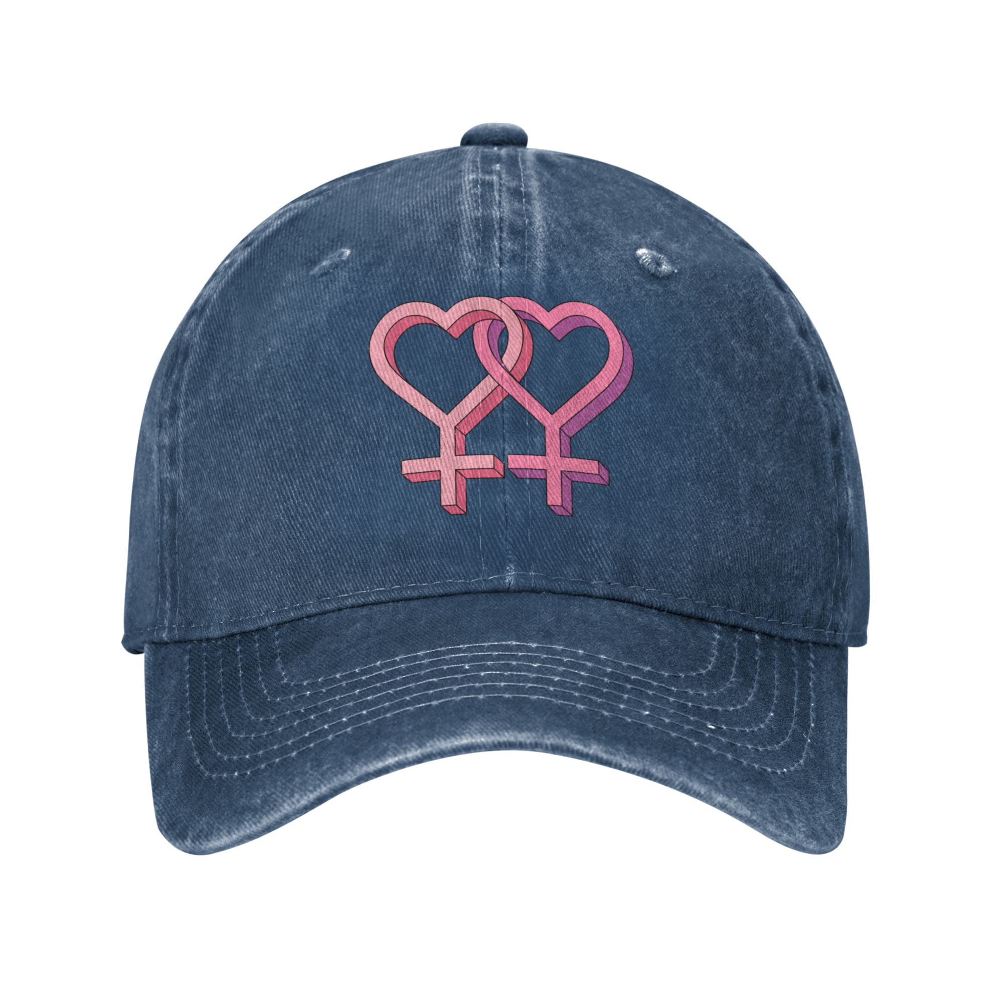 DouZhe Adjustable Washed Cotton Baseball Cap - Pink Hearts Cross Under ...