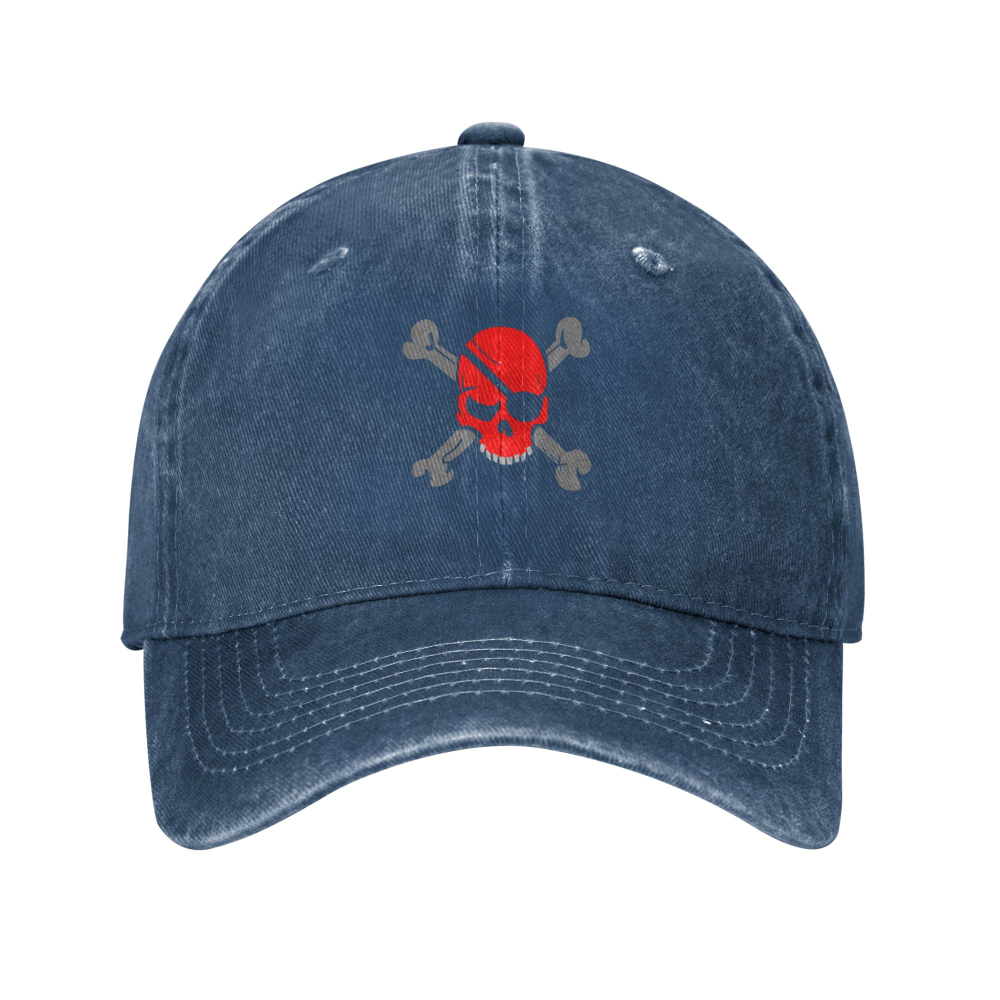 DouZhe Adjustable Washed Cotton Baseball Cap - Red Pirates Skull Bones ...