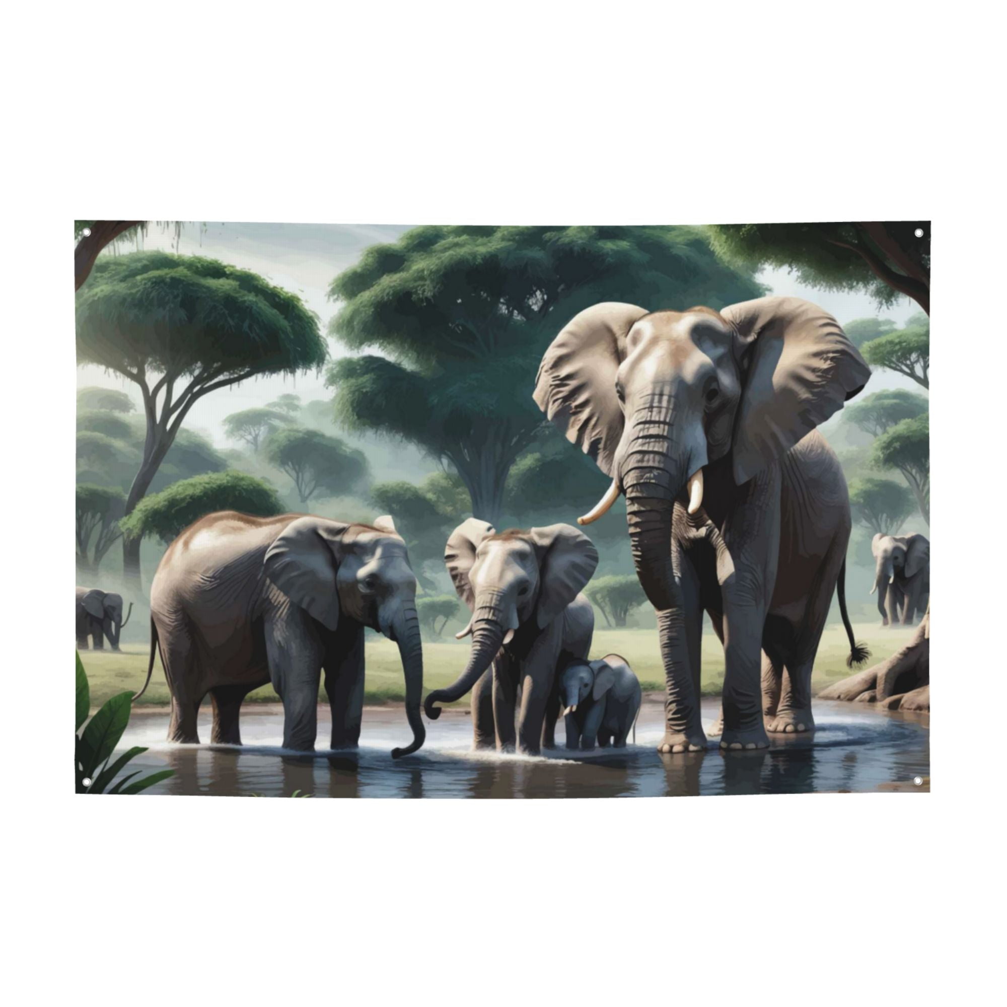 DouZhe African Elephant Animals Sign Banner, Hanging Banners Backdrop ...