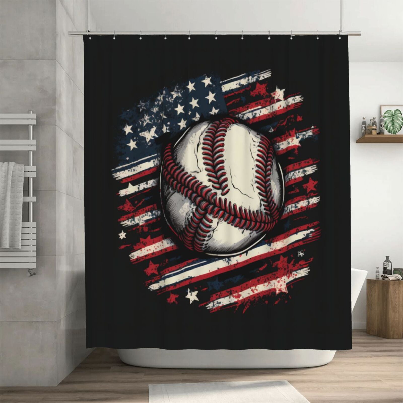 DouZhe American Baseball Flag Pattern Shower Curtain, Waterproof Bath ...