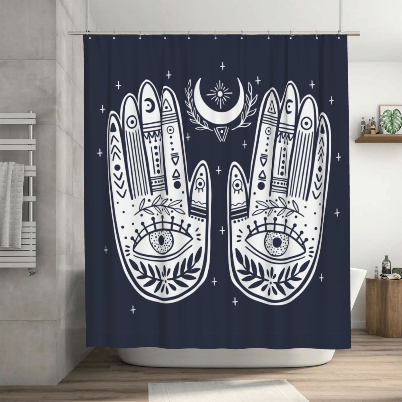 DouZhe Bohemian Evil Eye Hamsa Hand Moon Pattern Shower Curtain ...