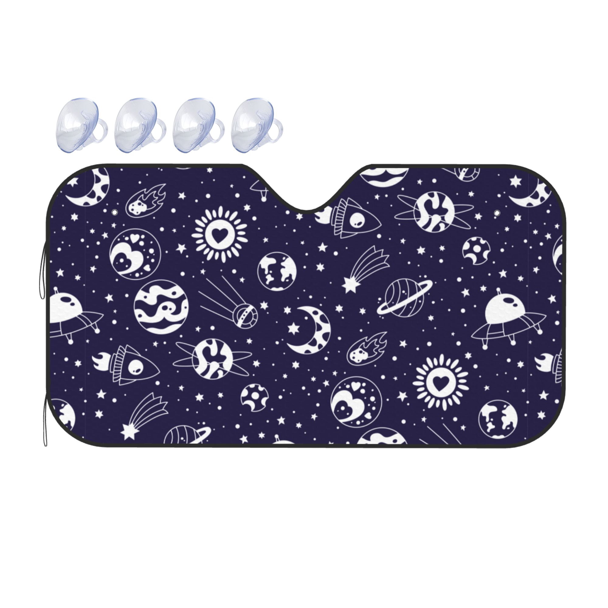 DouZhe Car Sunshades for Windshield, Cartoon Blue Space Rocket Pattern ...