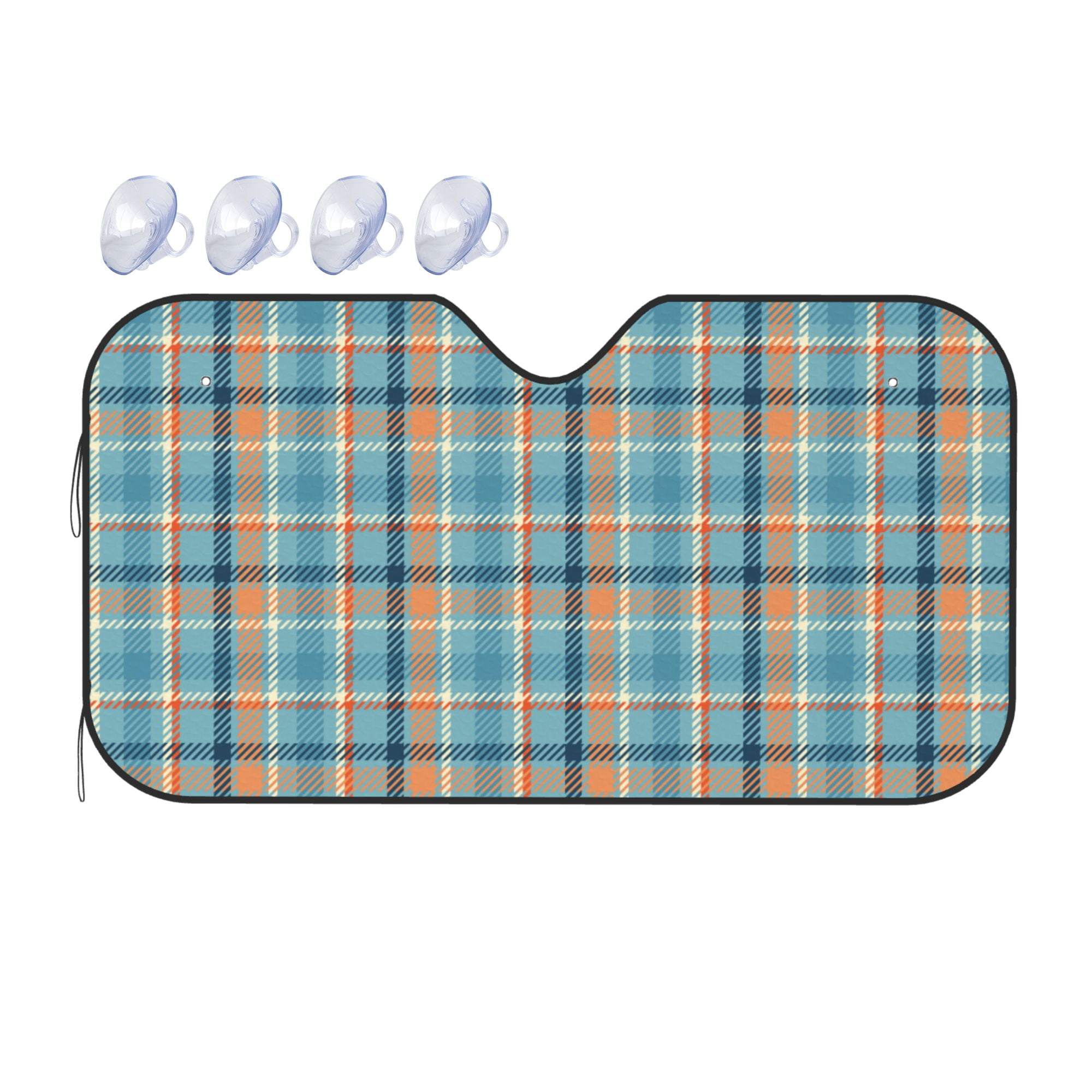 DouZhe Car Sunshades for Windshield, Classic Orange Blue Plaid Pattern ...