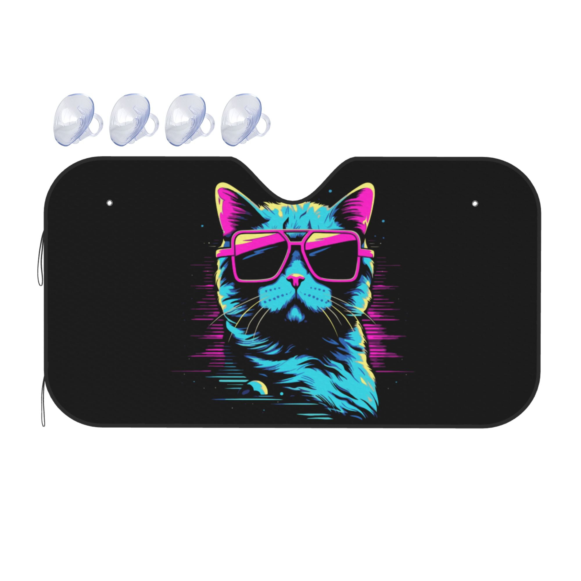 DouZhe Car Sunshades for Windshield, Funny Cartoon Cat Cute Pattern Car ...