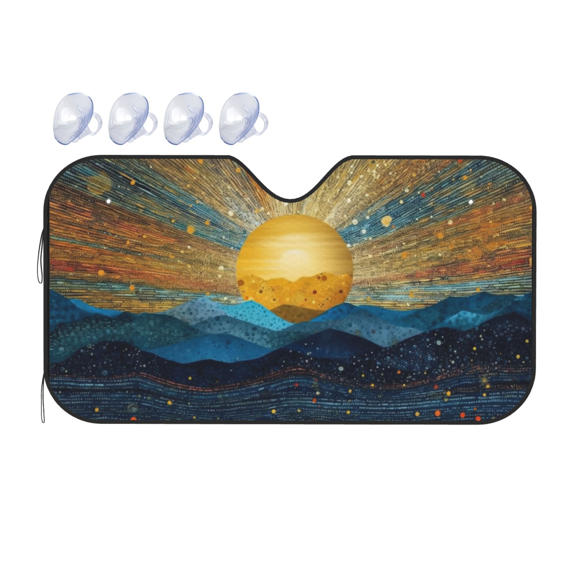 DouZhe Car Sunshades for Windshield, Gold Sun Ocean Waves Pattern Car ...