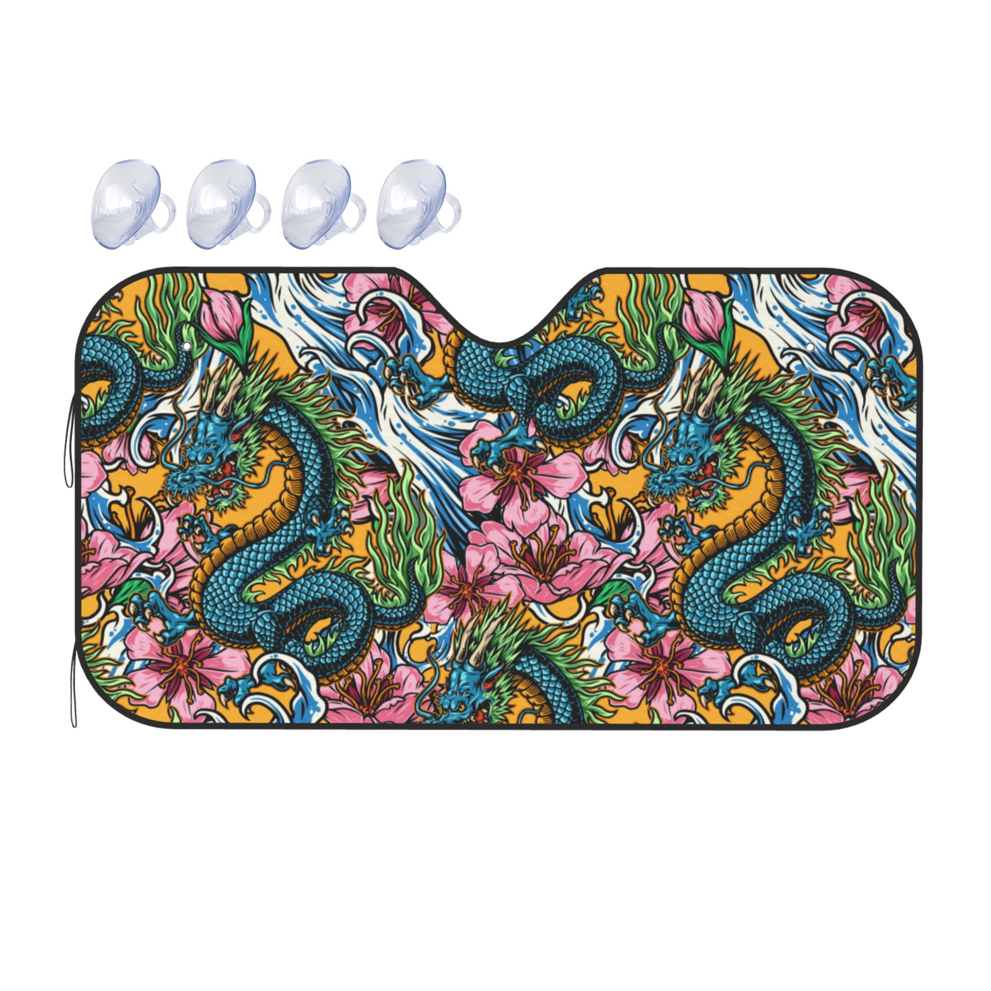 DouZhe Car Sunshades for Windshield, Vintage Fantasy Waves Dragon ...