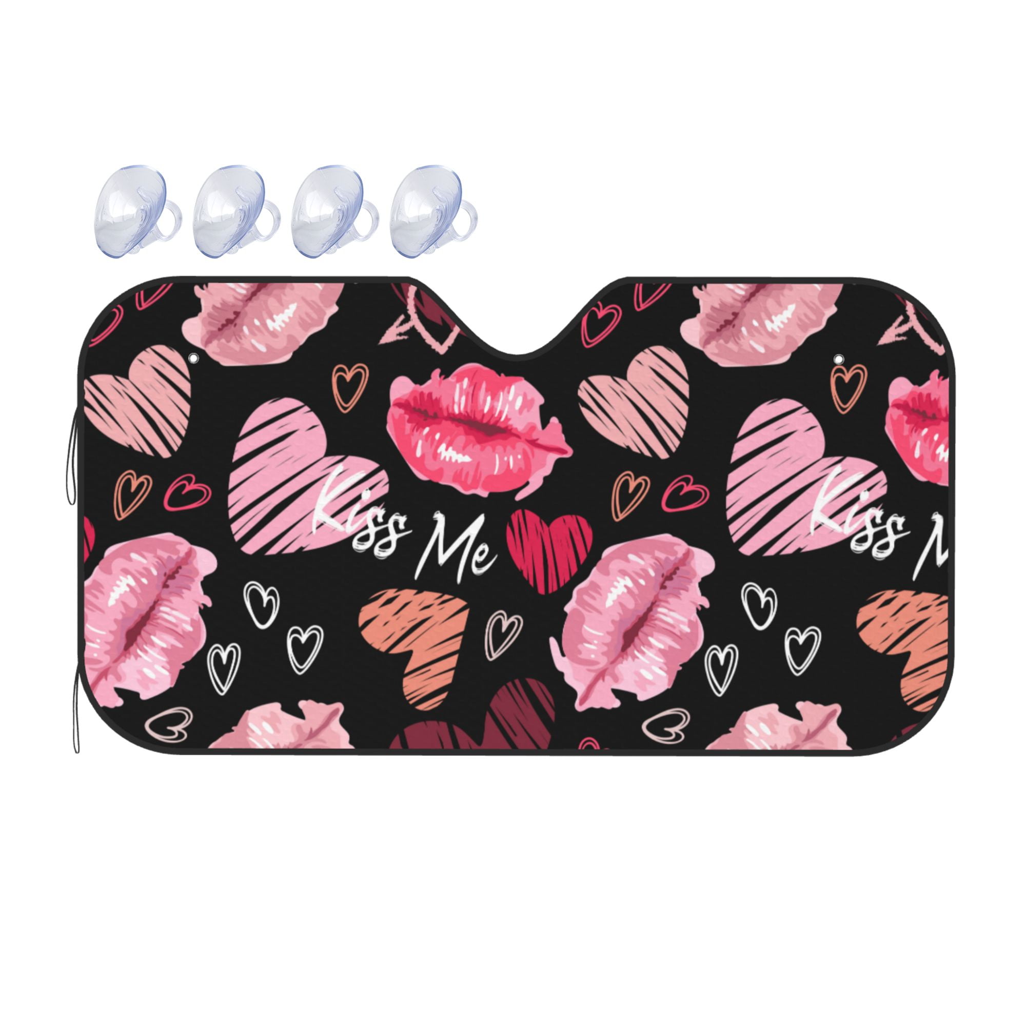 DouZhe Car Sunshades for Windshield, Watercolor Lips Hearts Pattern Car ...