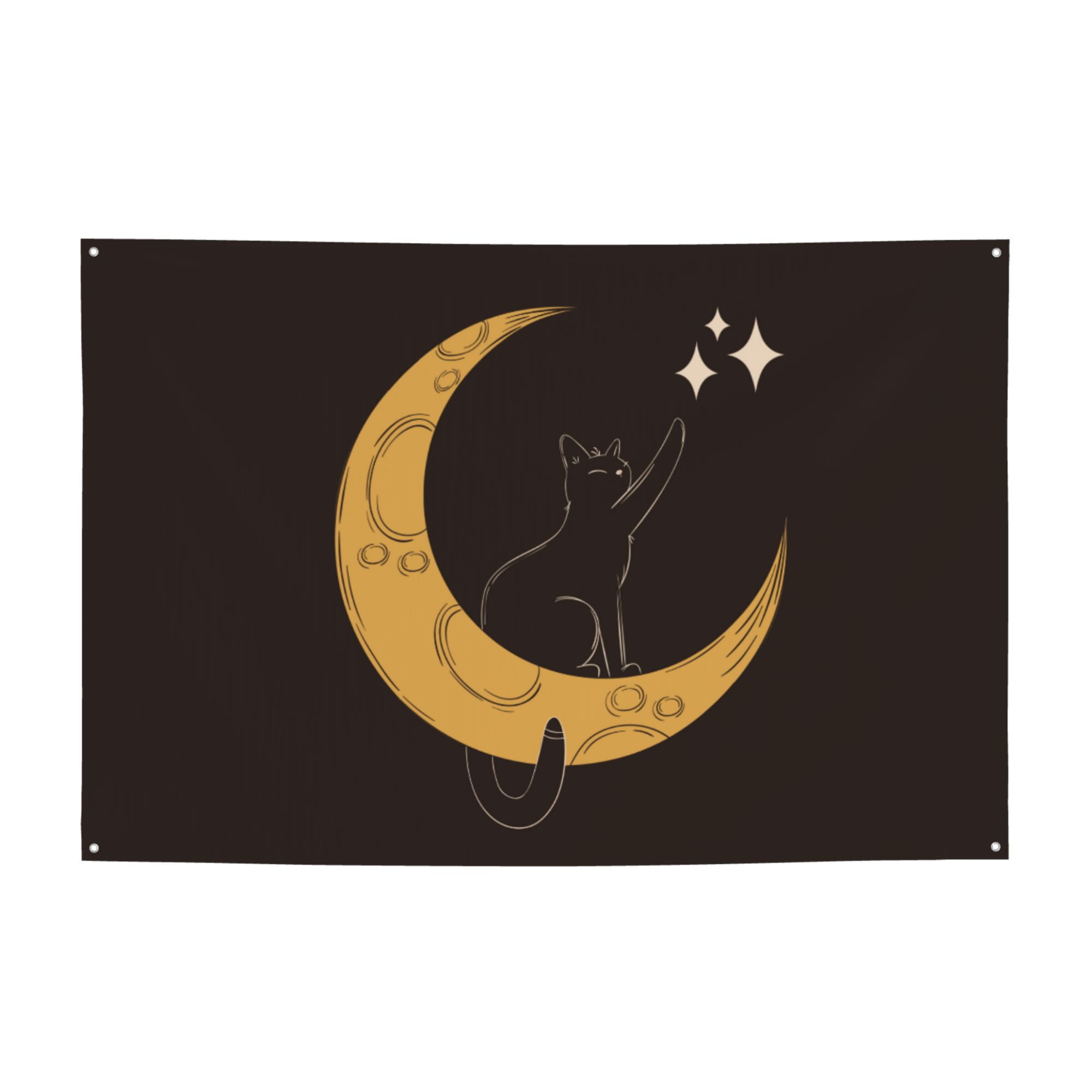 DouZhe Cartoon Cat Moon Sky Sign Banner, Hanging Banners Backdrop ...