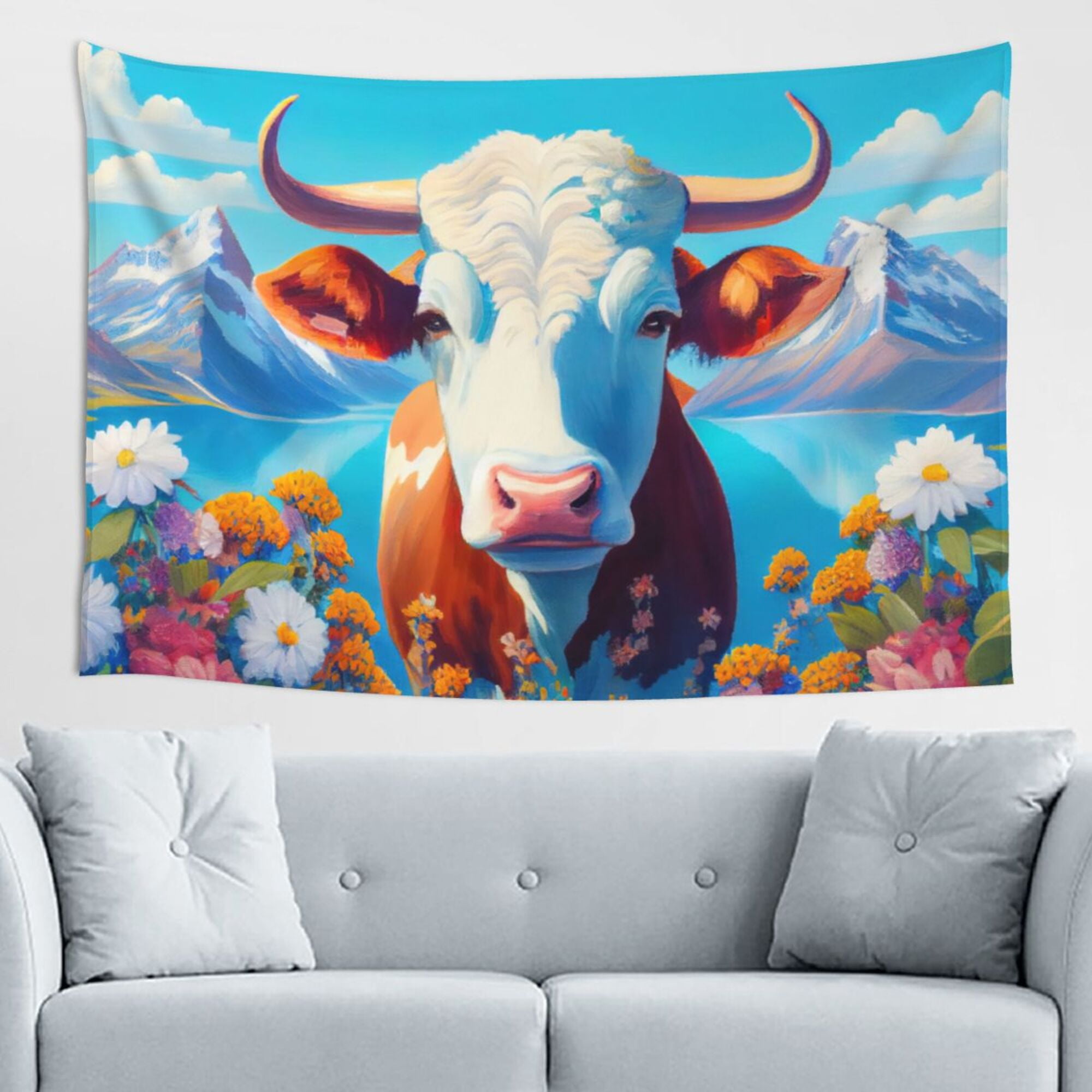 DouZhe Cartoon Farm Cow Village Tapestry Wall Hanging Tapestries Dorm ...