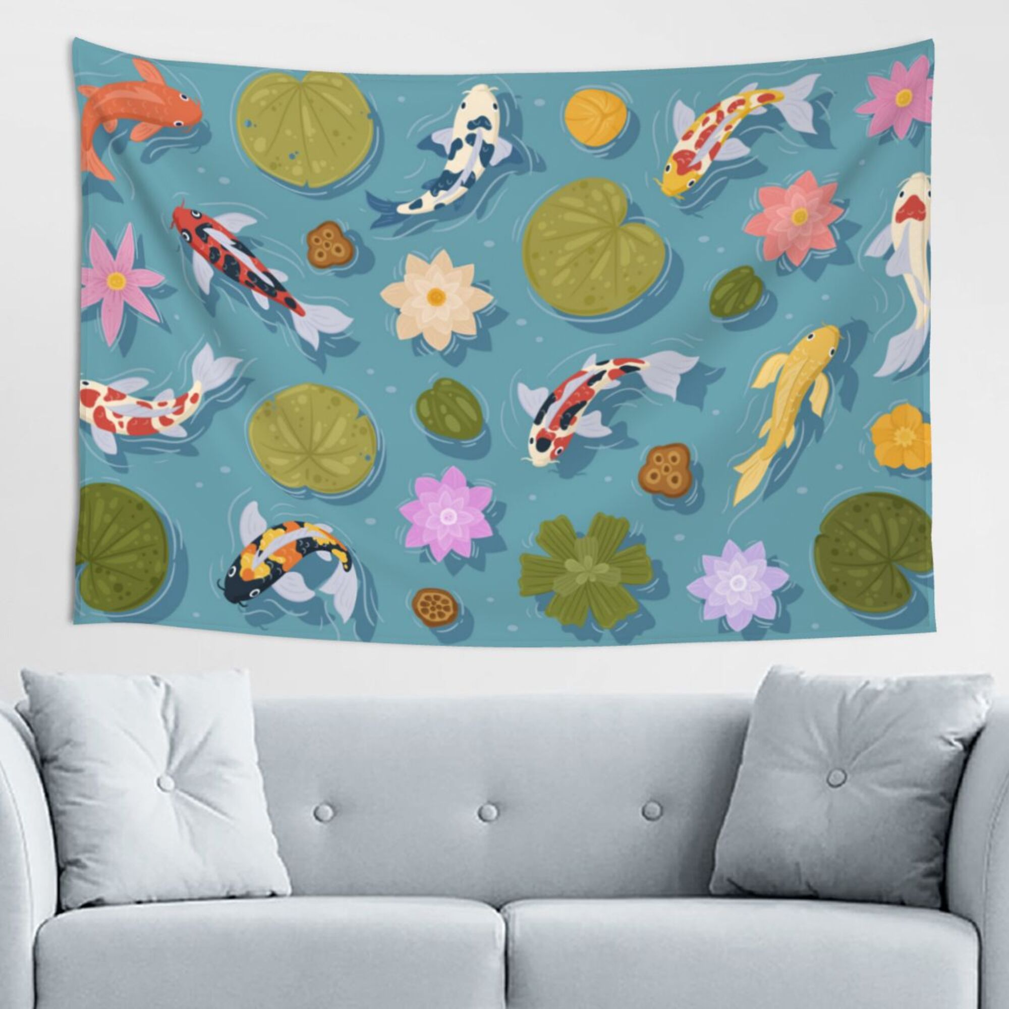 DouZhe Cartoon Oriental Koi Fish Tapestry Wall Hanging Tapestries Dorm ...