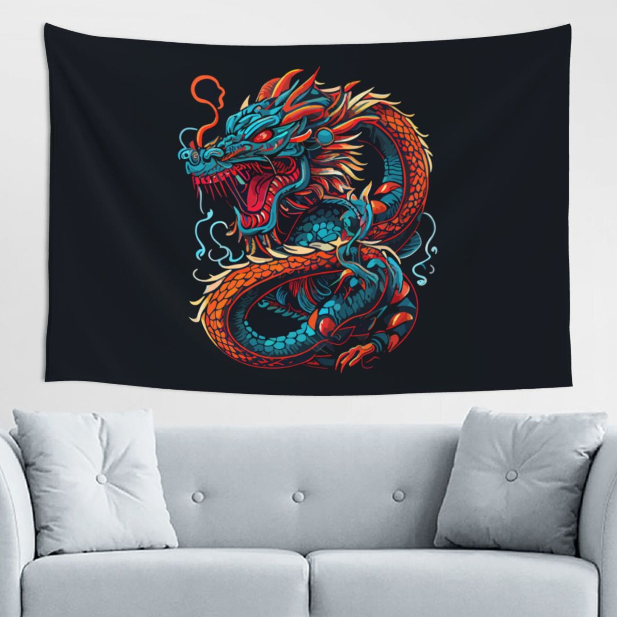 DouZhe Cartoon Watercolor Dragon Tapestry Wall Hanging Tapestries Dorm ...