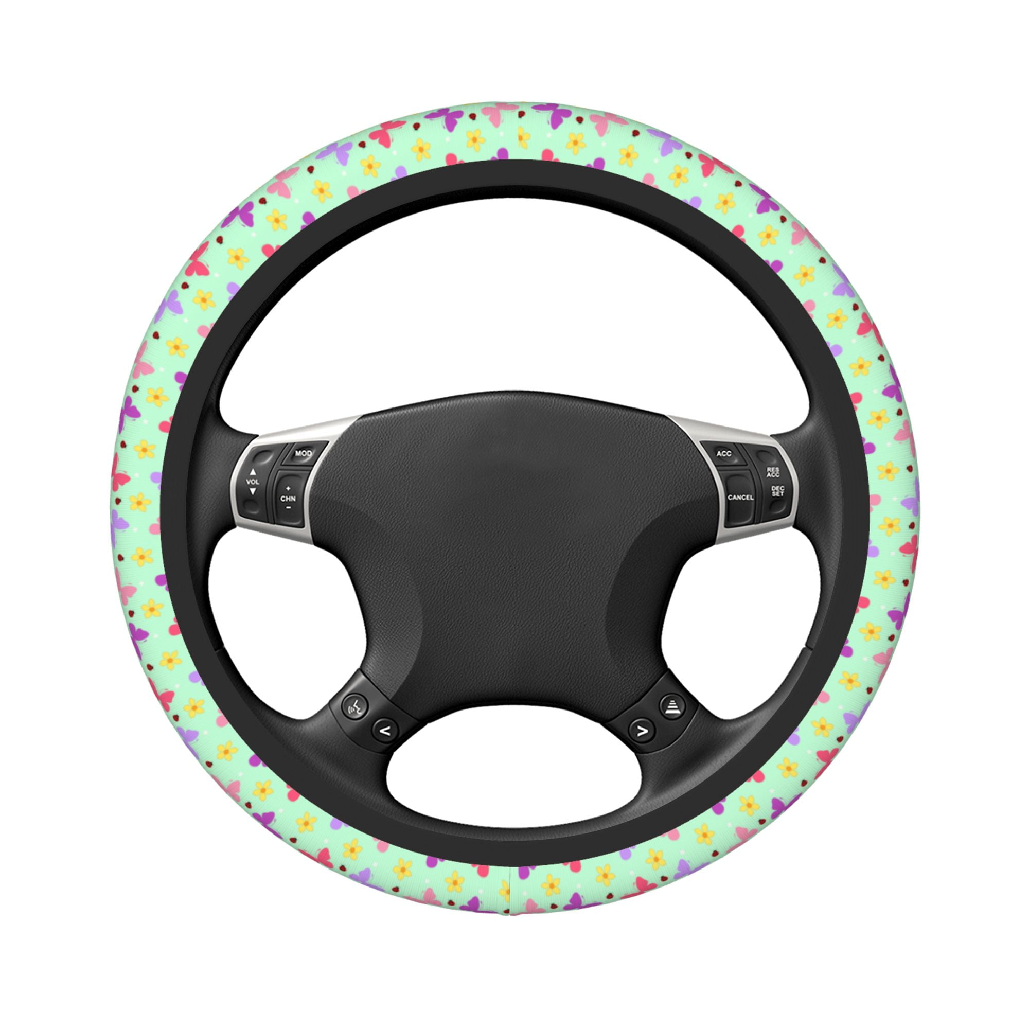 DouZhe Colorful Butterflies Flower Prints Steering Wheel Cover ...