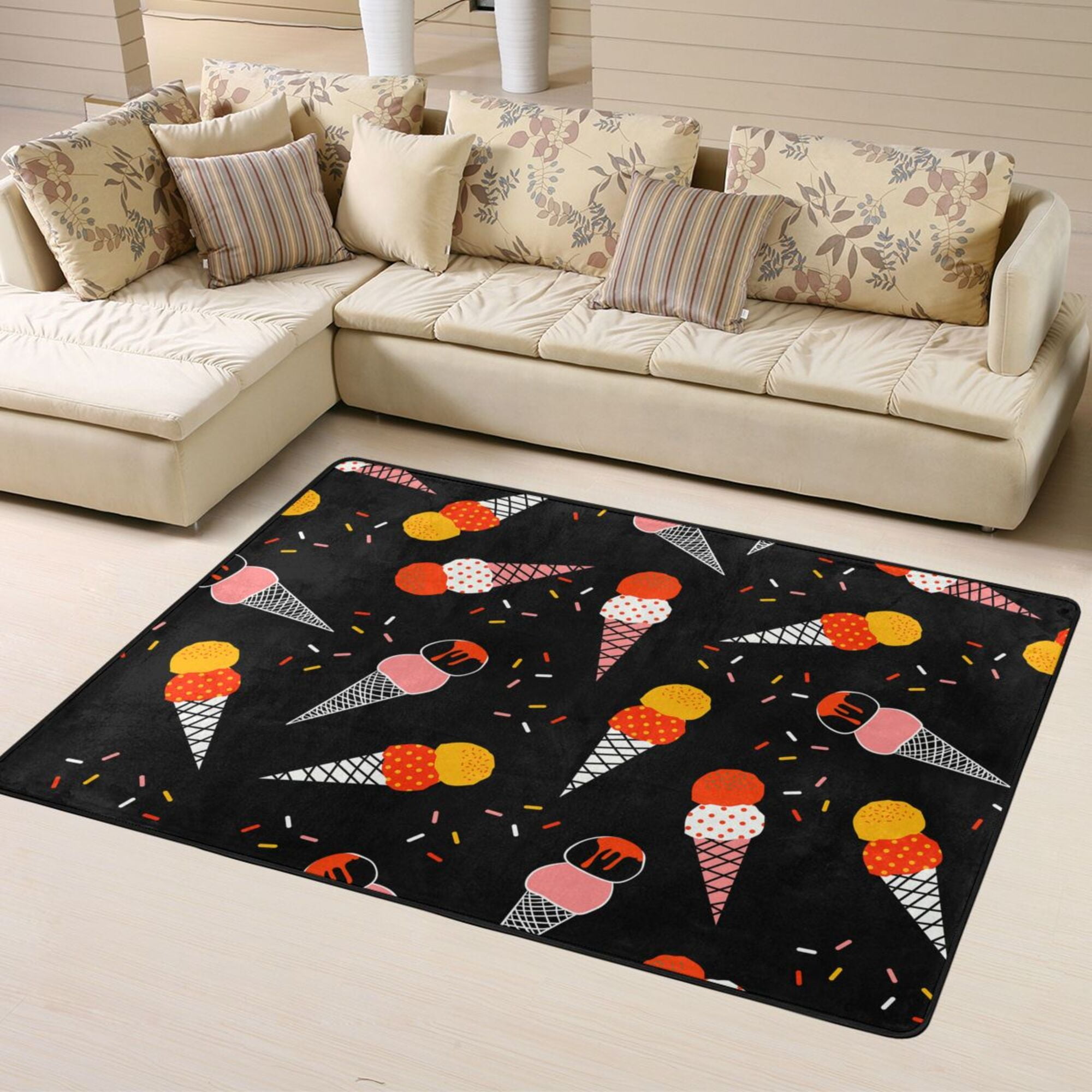 DouZhe Cute Ice Cream Strawberry Pattern Area Rugs Non-Slip Machine ...