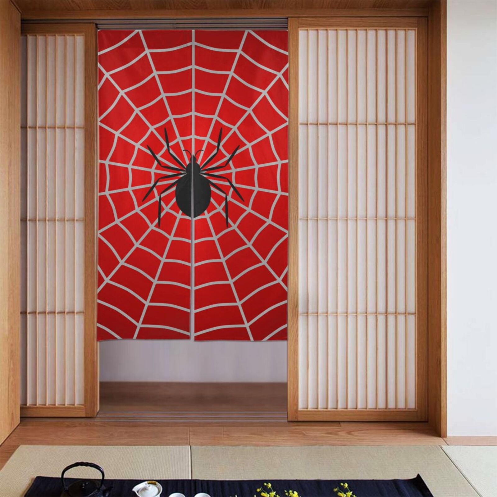 DouZhe Doorway Drape Split Curtains, Abstract Red Spider Web Pattern ...