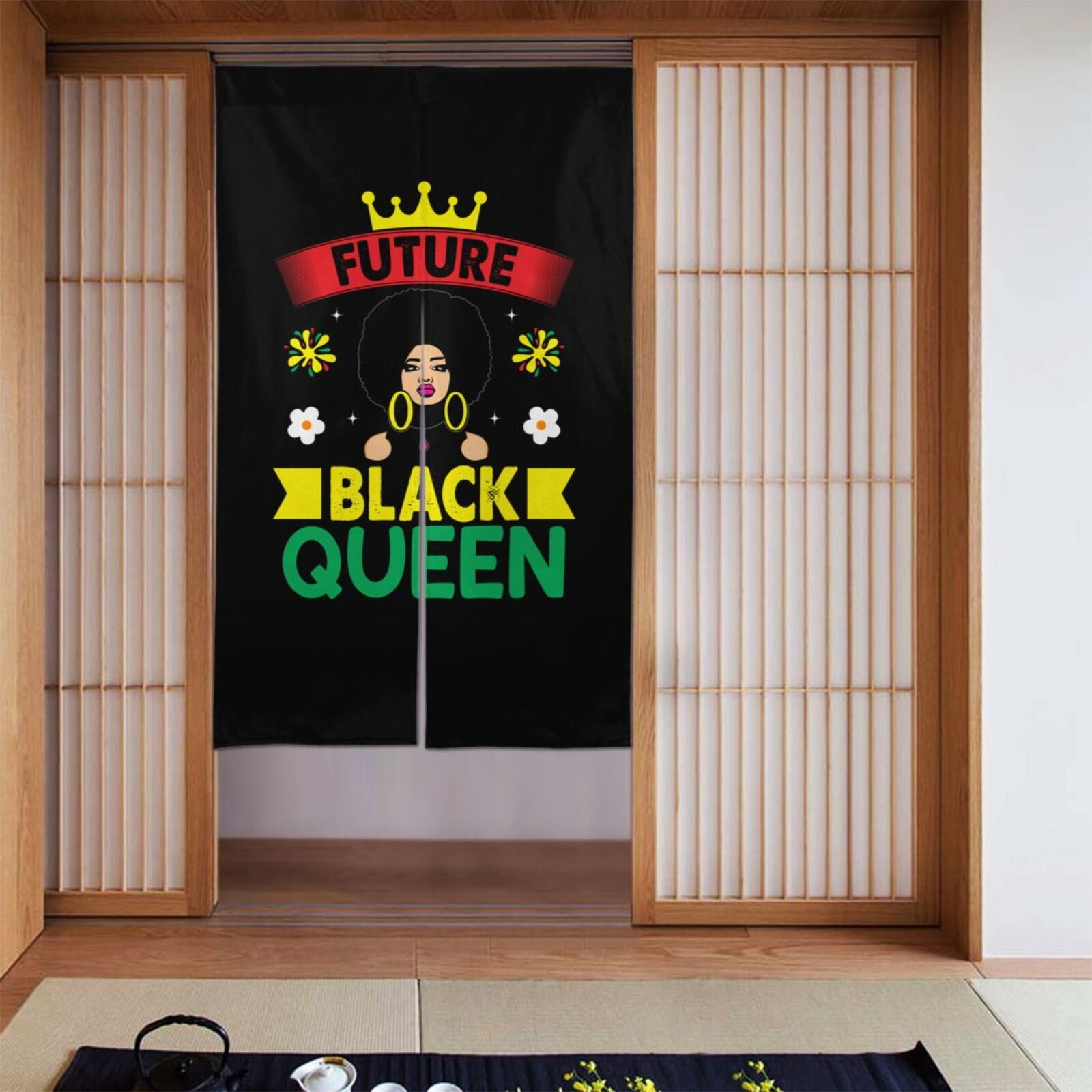 DouZhe Doorway Drape Split Curtains, African Black Queen Pattern Room ...