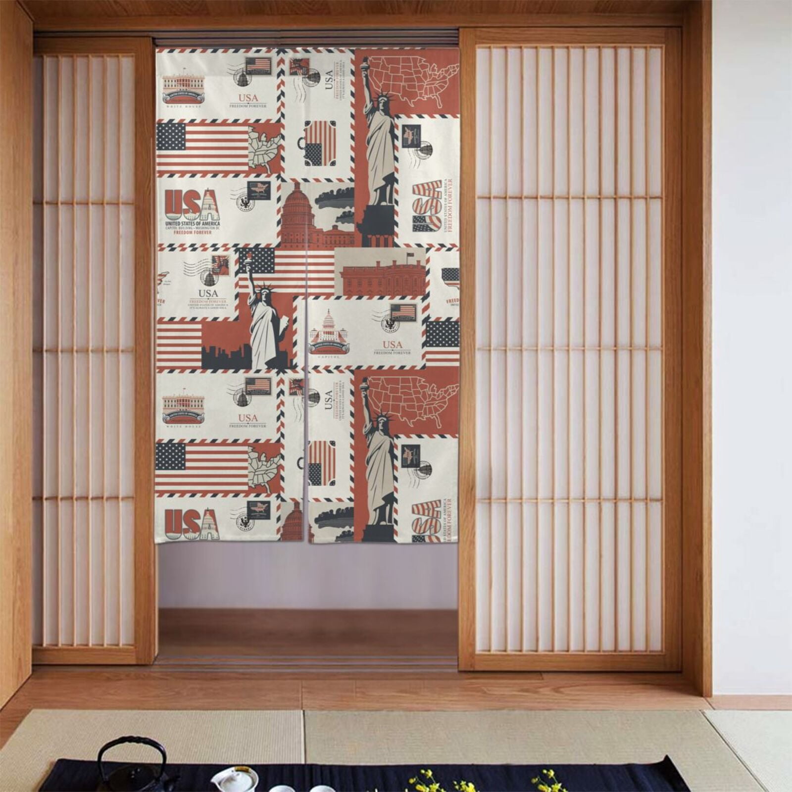 DouZhe Doorway Drape Split Curtains, American Elements Postcards Room ...