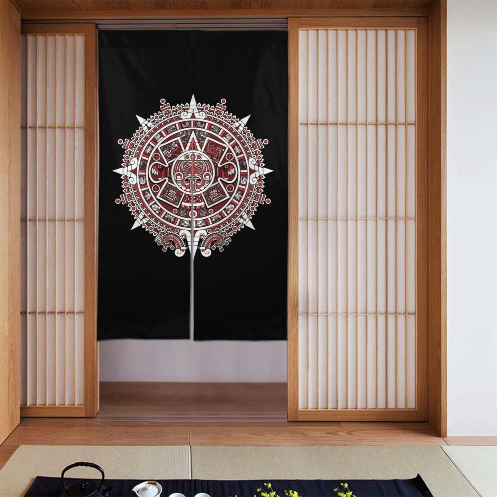 DouZhe Doorway Drape Split Curtains, Aztec Mayan Calendar Red Pattern ...