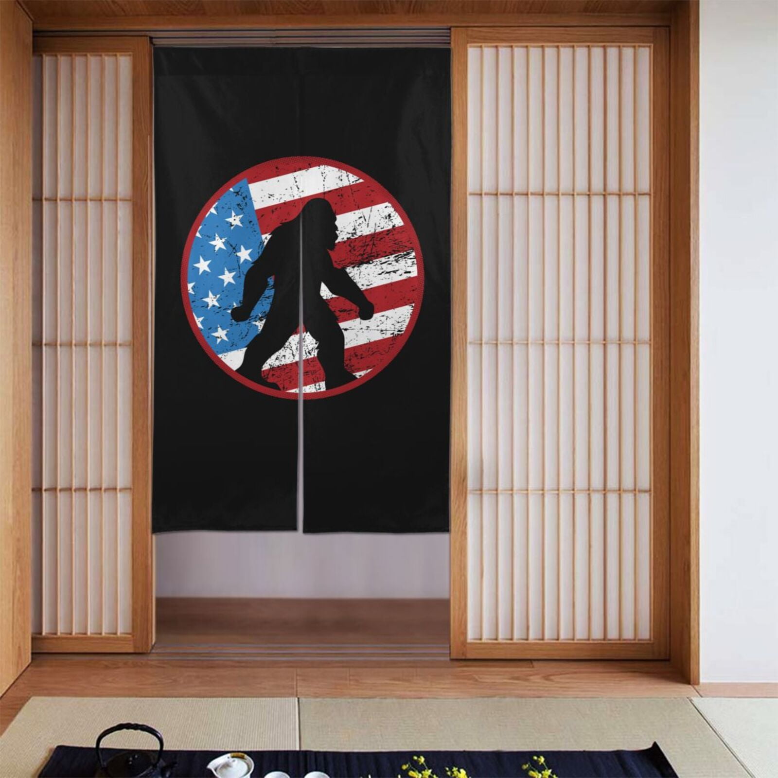 DouZhe Doorway Drape Split Curtains, Big Foot Patriotic Red Flag Room ...