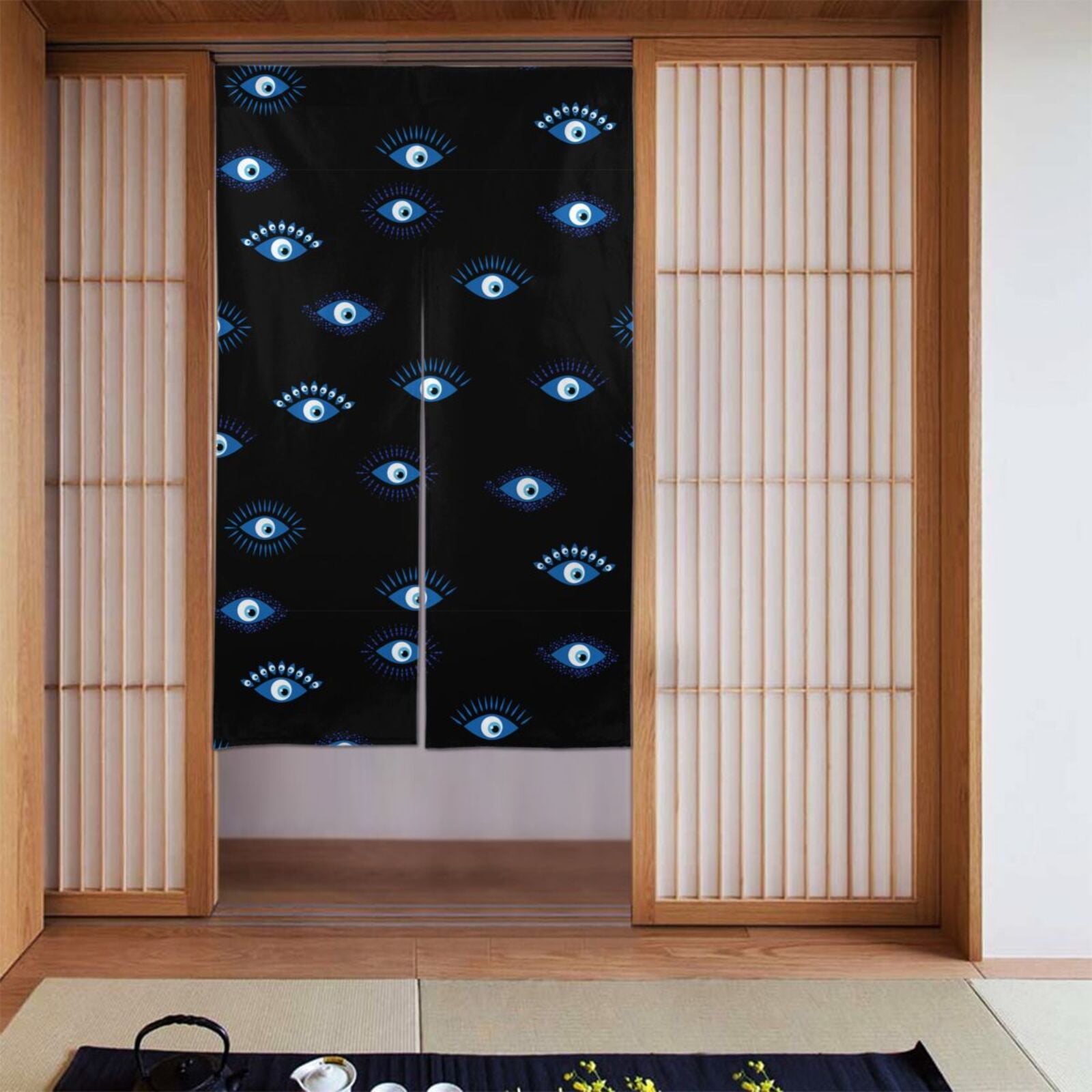 DouZhe Doorway Drape Split Curtains, Blue Evil Eyes Pattern Room ...