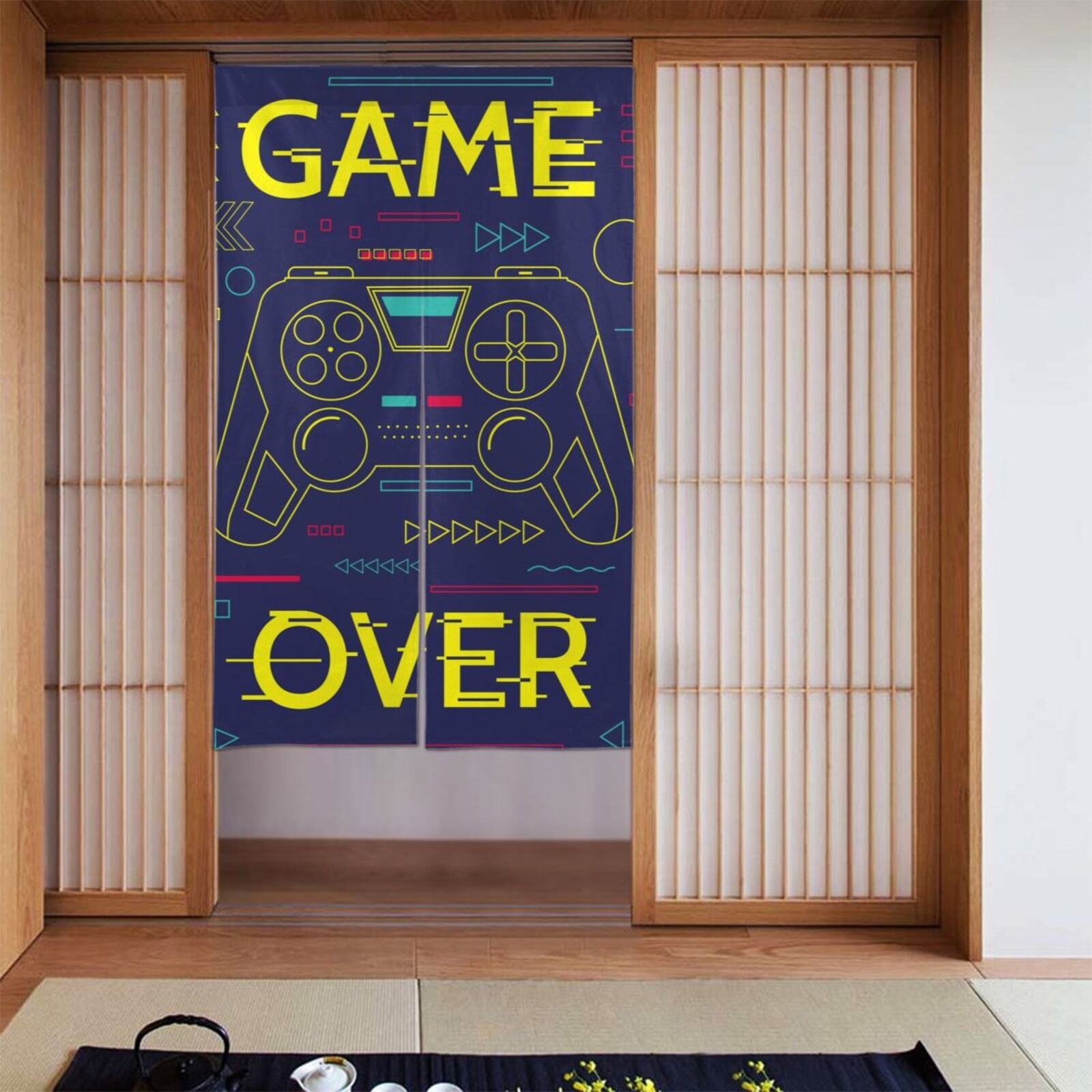 DouZhe Doorway Drape Split Curtains, Blue Yellow Game Over Poster Room ...