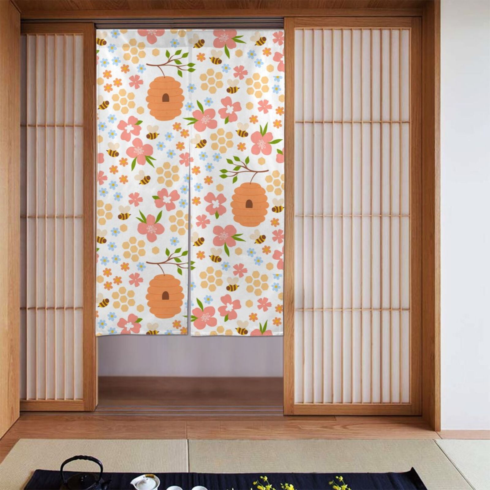 DouZhe Doorway Drape Split Curtains, Cartoon Bees beehives Flowers ...