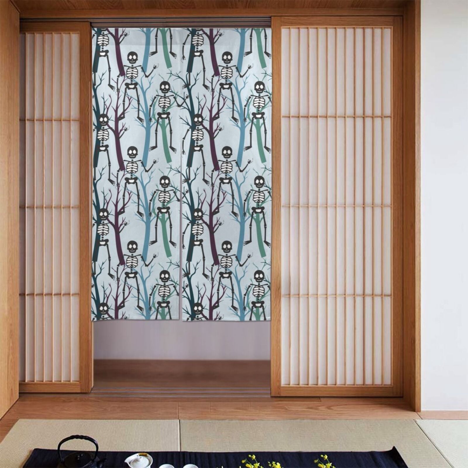 DouZhe Doorway Drape Split Curtains, Cartoon Woodland Skeleton Room ...
