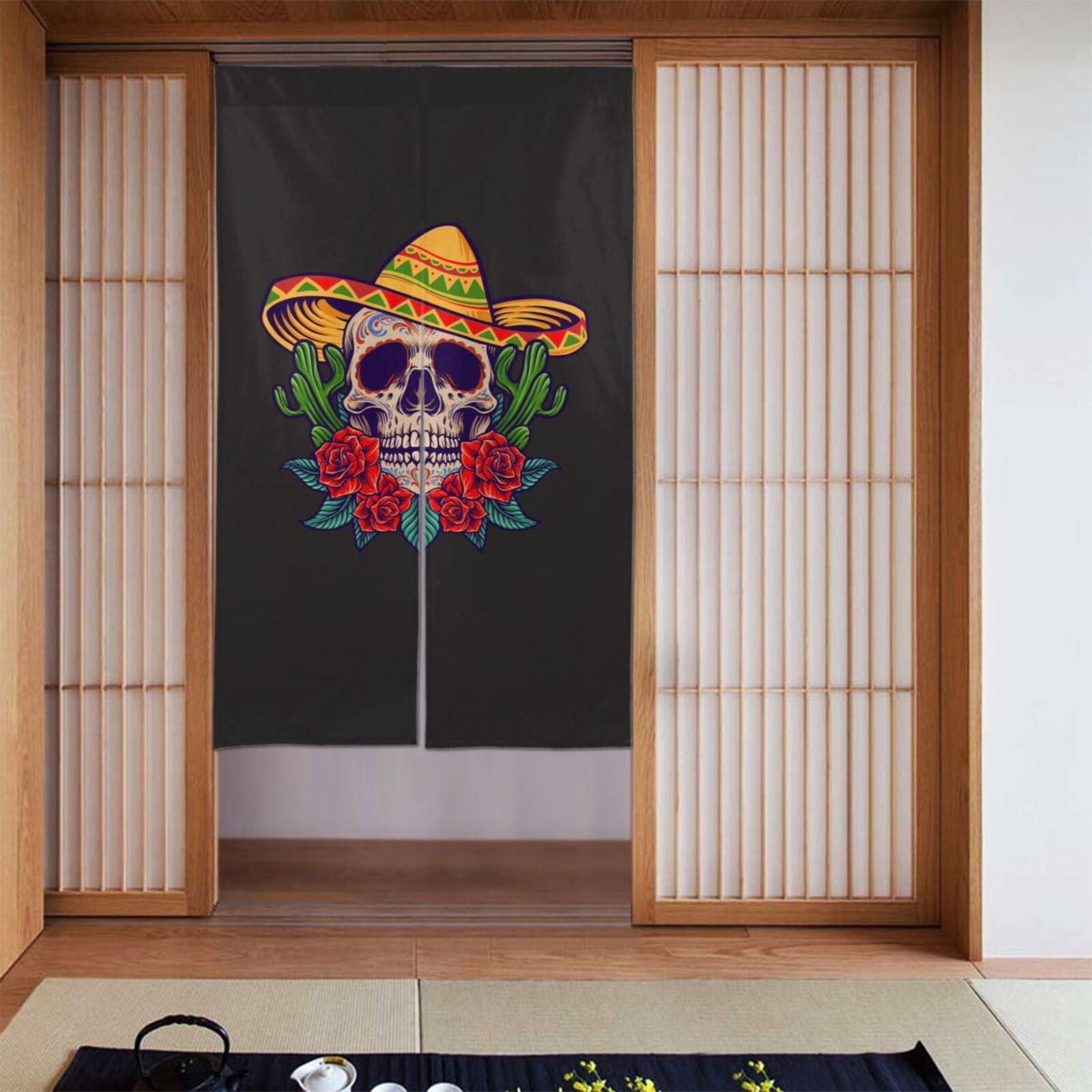 DouZhe Doorway Drape Split Curtains, Cinco de May Mexican Skull Pattern ...