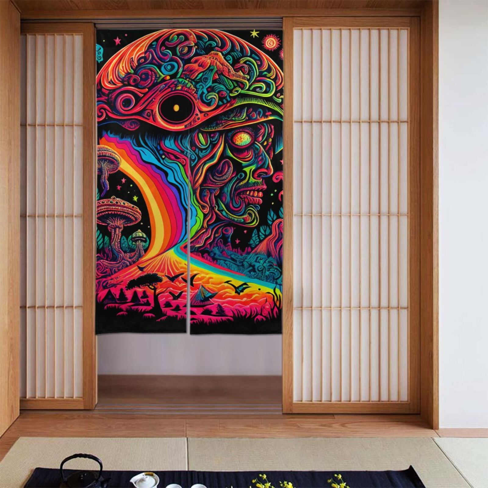 DouZhe Doorway Drape Split Curtains, Colorful Trippy Hippie Aliens ...