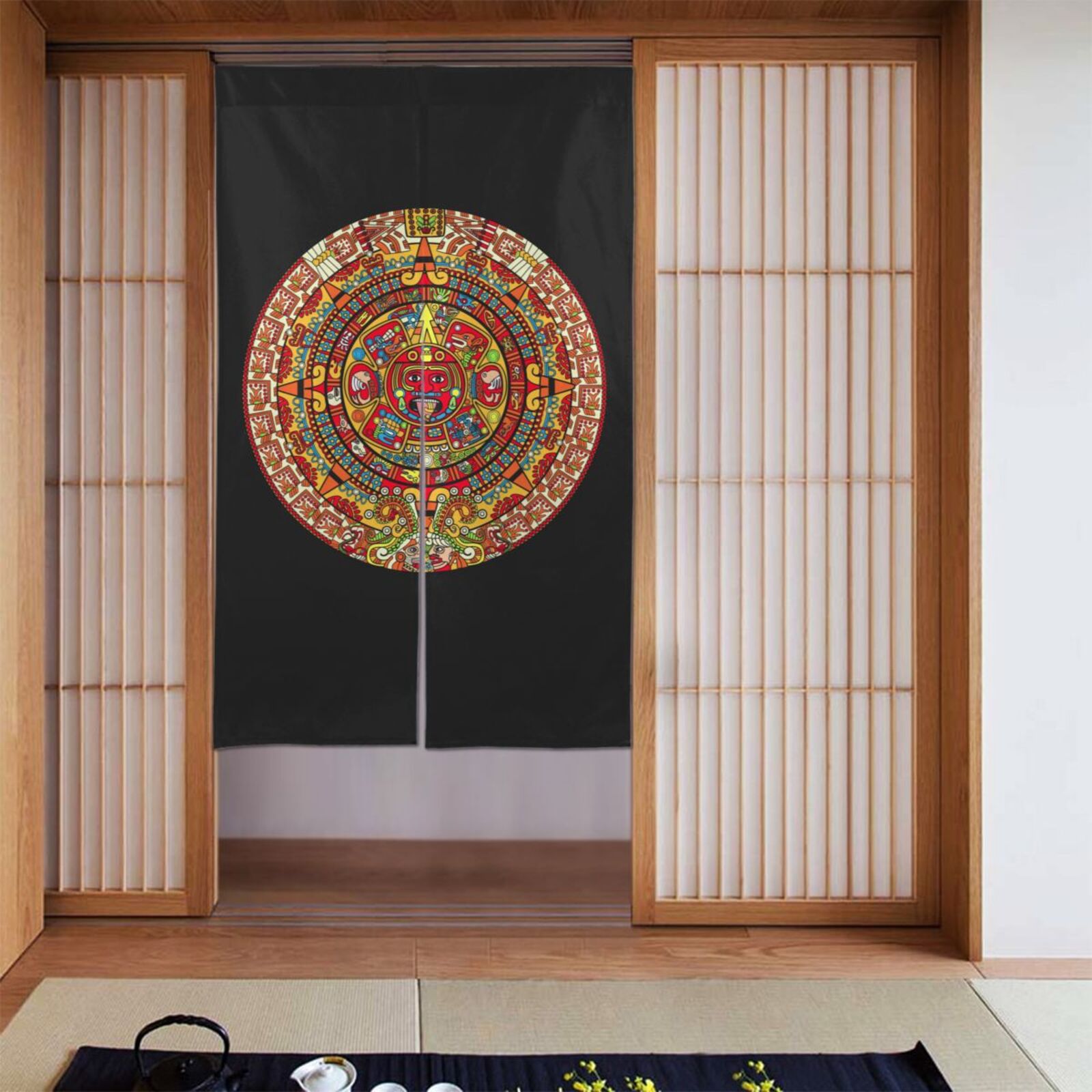 DouZhe Doorway Drape Split Curtains, Colorfull Maya Aztec Calendar Room ...