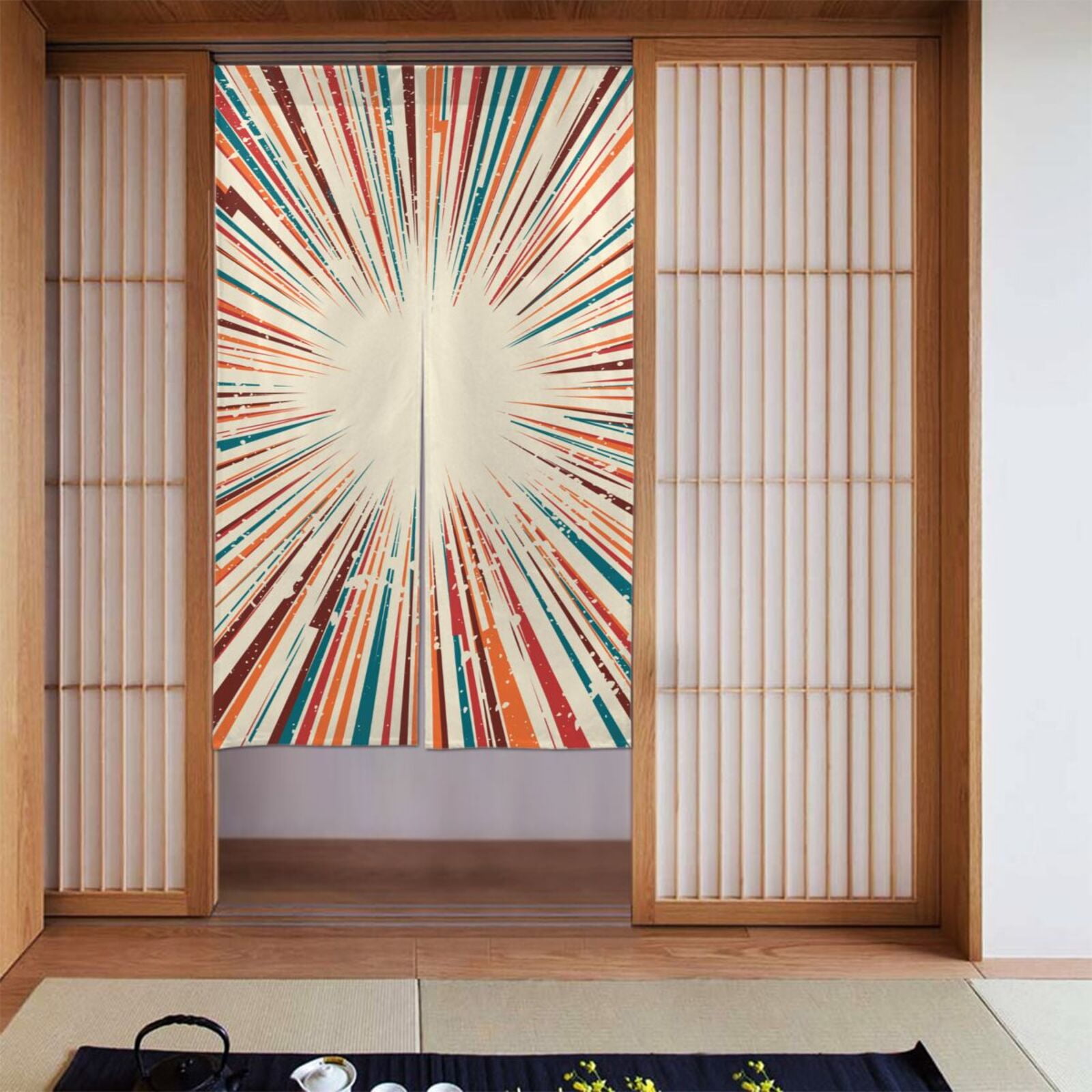 DouZhe Doorway Drape Split Curtains, Comic Sun Rays Colorful Pattern ...
