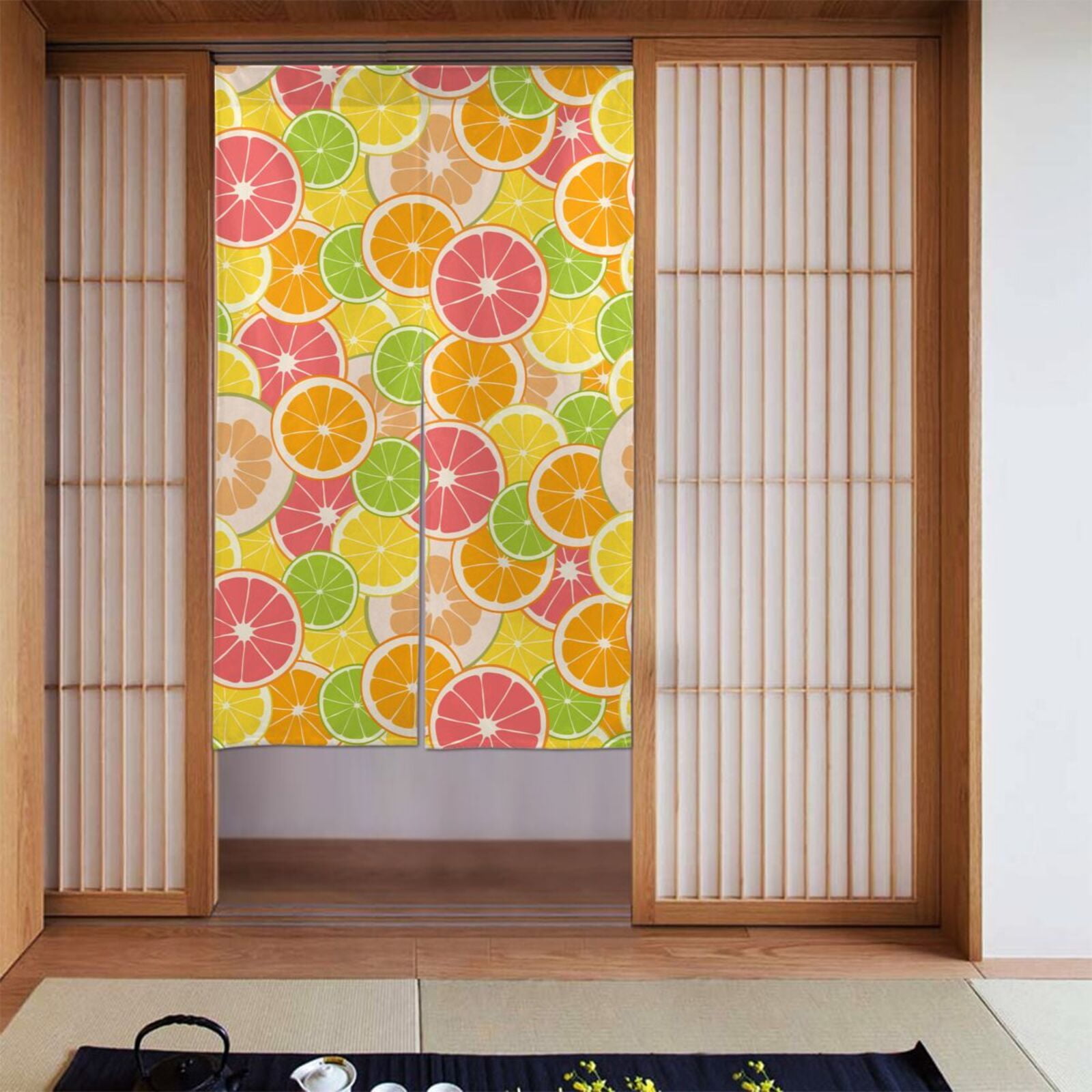 DouZhe Doorway Drape Split Curtains, Cute Lemon Orange Fruits Pattern ...