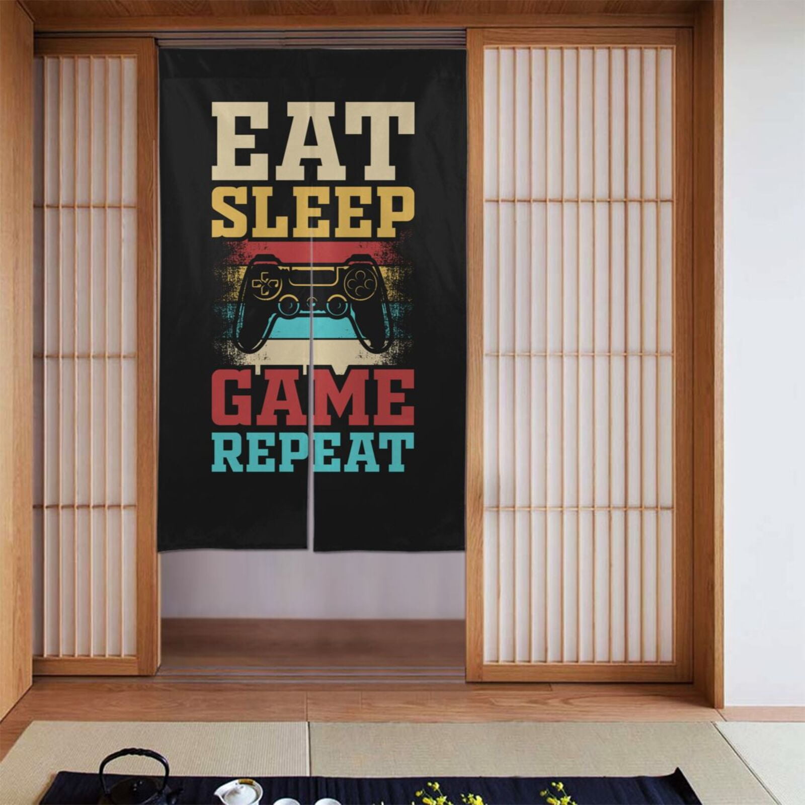 DouZhe Doorway Drape Split Curtains, Eat Sleep Game Repeat Gamepad ...