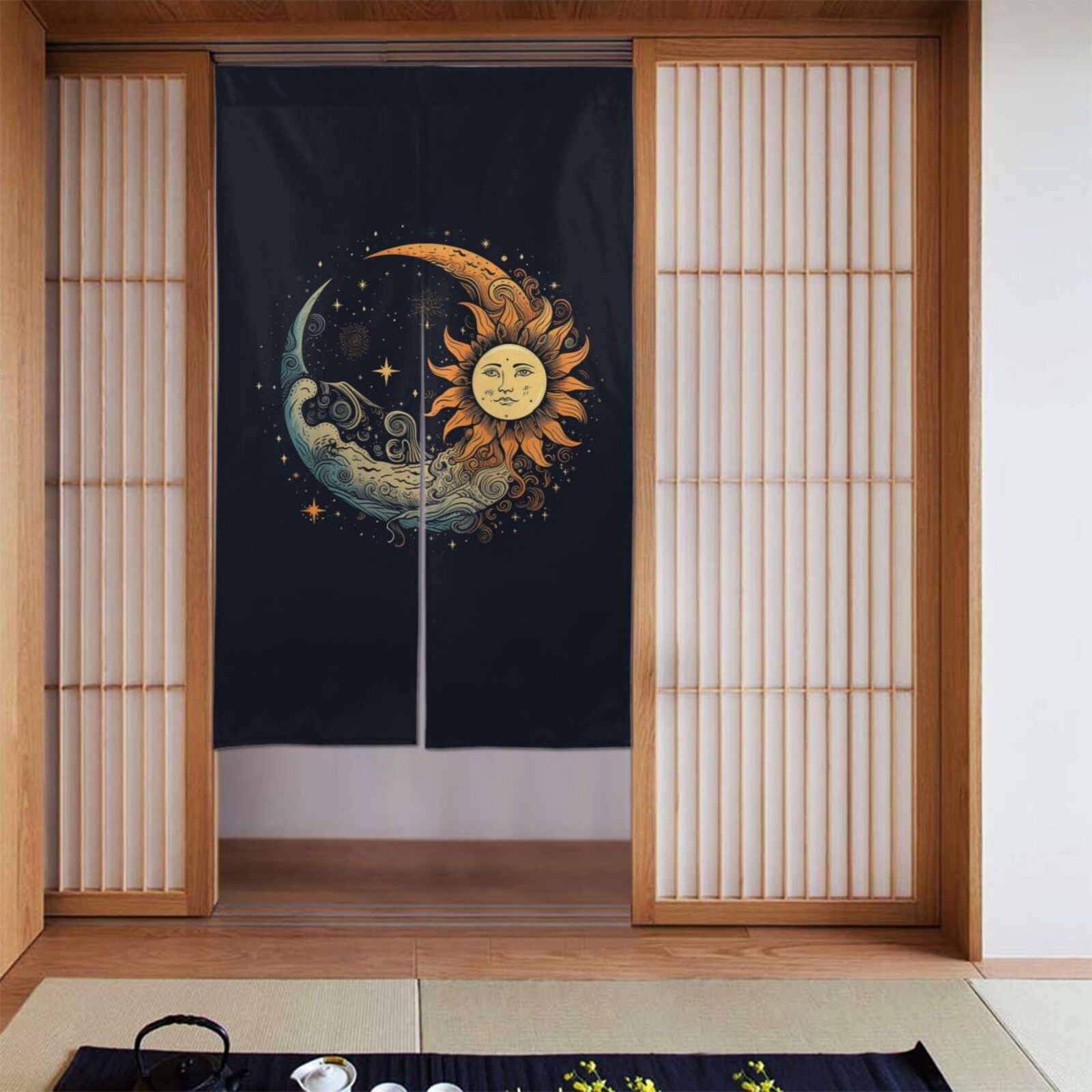 DouZhe Doorway Drape Split Curtains, Fantasy Moon Sun Face Pattern Room ...
