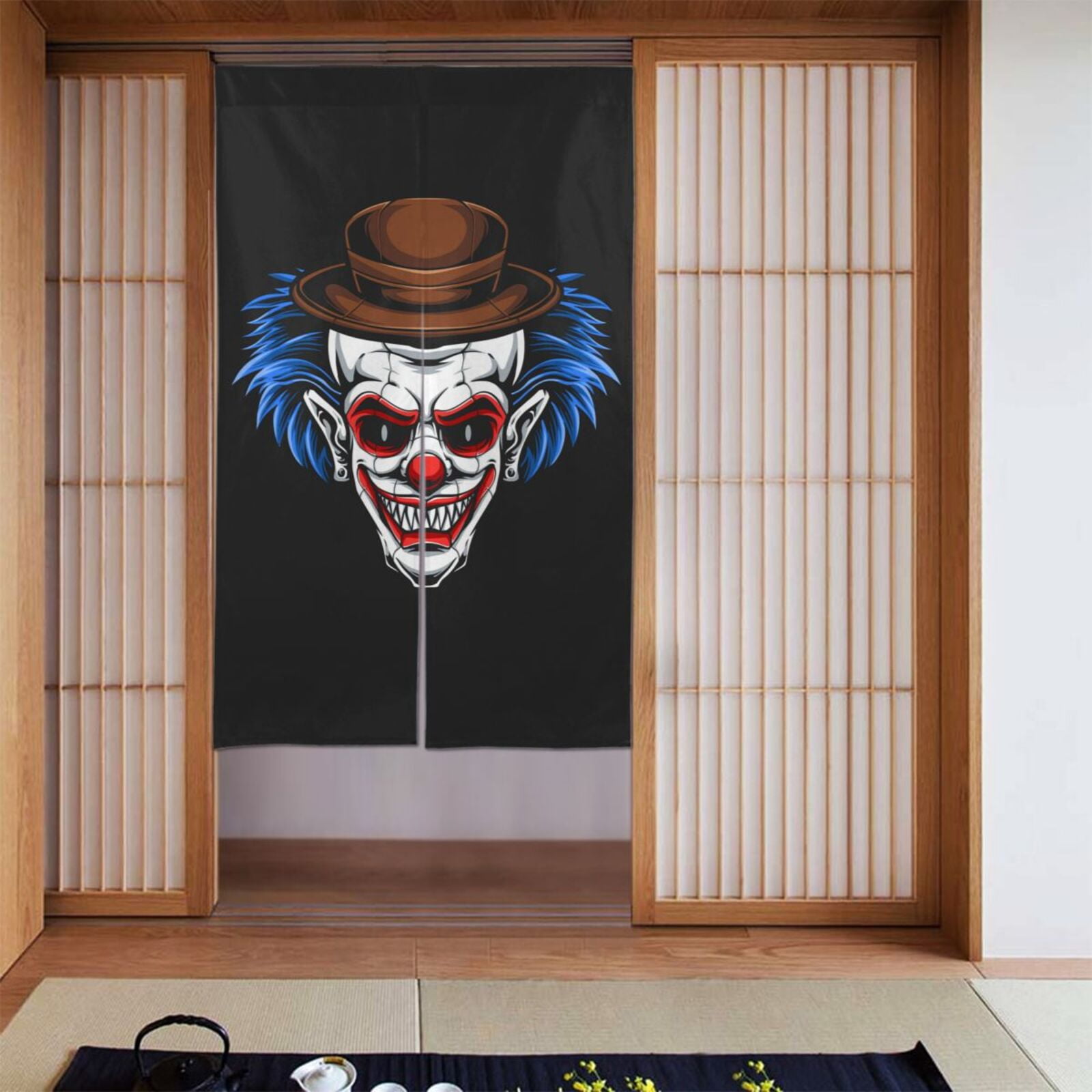 DouZhe Doorway Drape Split Curtains, Funny Blue Hair Clown Pattern Room ...