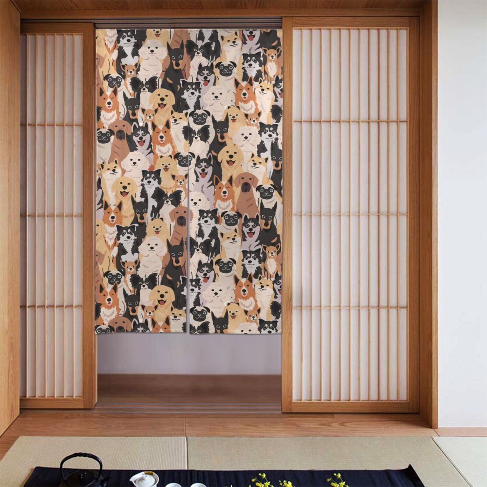 DouZhe Doorway Drape Split Curtains, Funny Dogs Cute Puppy Pattern Room ...