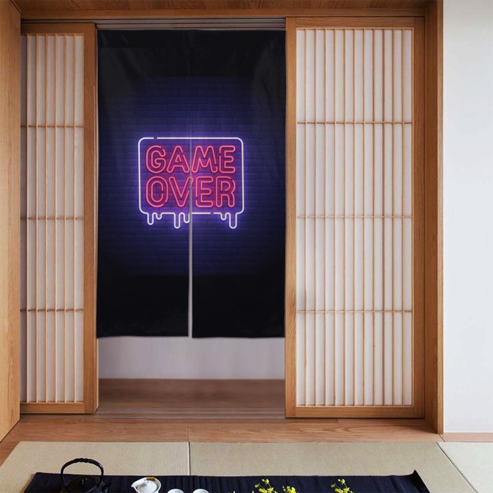 DouZhe Doorway Drape Split Curtains, Game Over Neon Sign Pattern Room ...