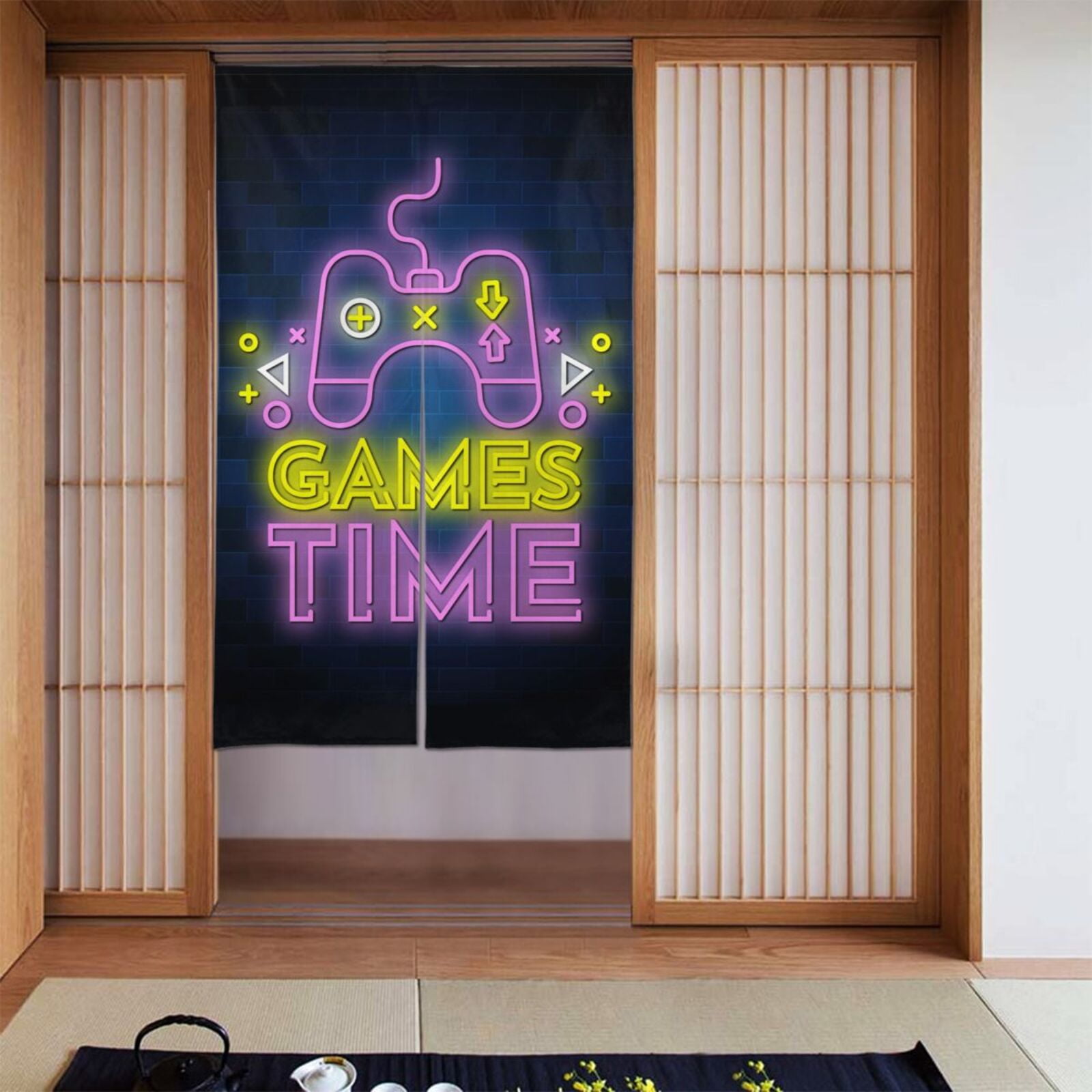 DouZhe Doorway Drape Split Curtains, Game Time Neon Signs Pattern Room Divider Privacy Door ...