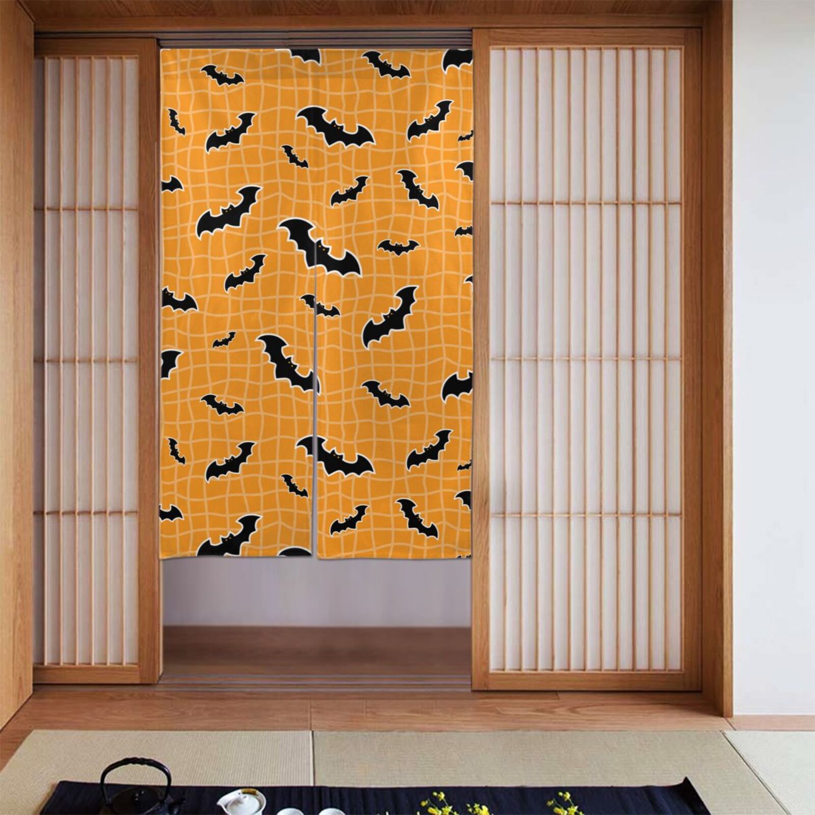 DouZhe Doorway Drape Split Curtains, Halloween Black Bats Room Divider ...