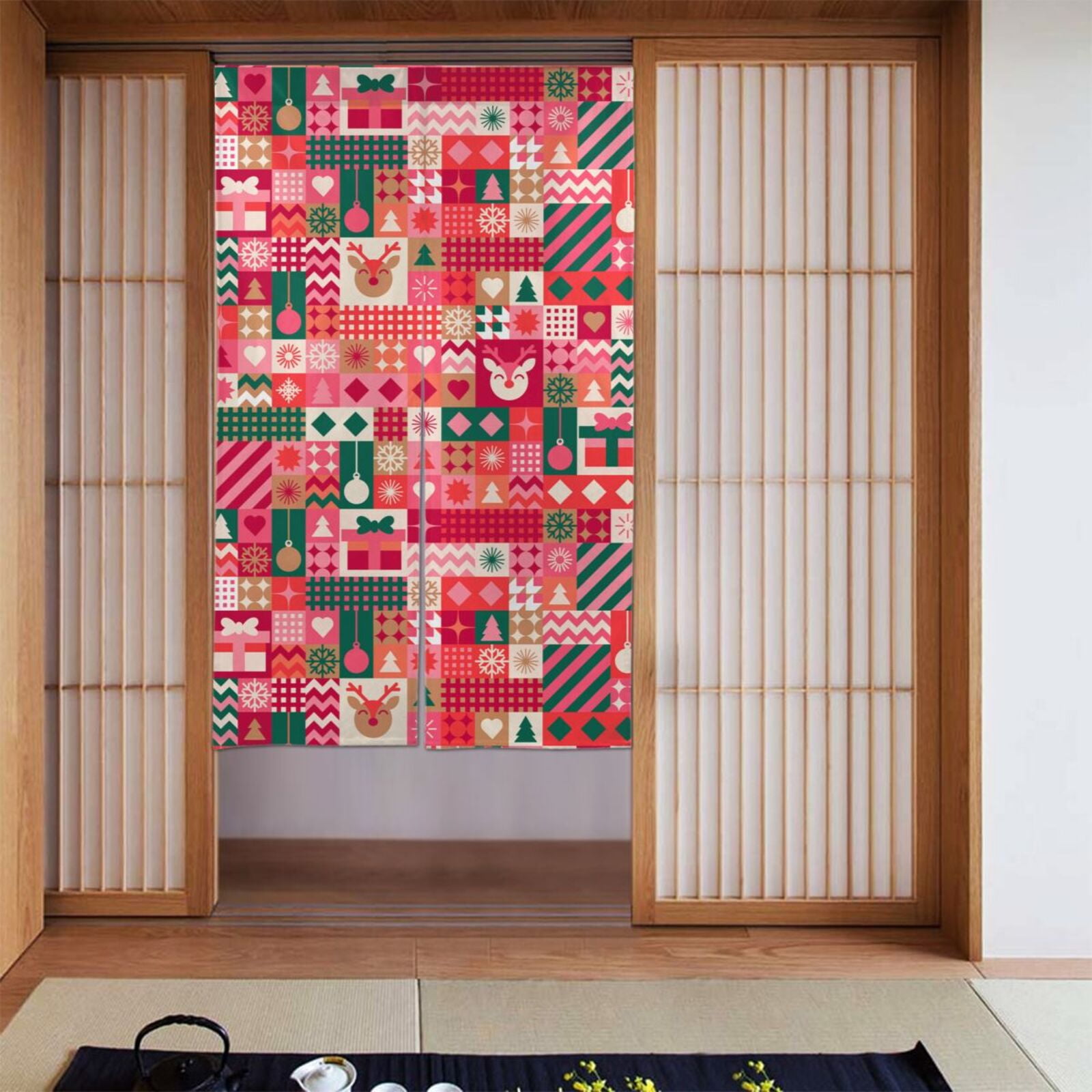 DouZhe Doorway Drape Split Curtains, Happy Holidays Party Mosaic Room ...