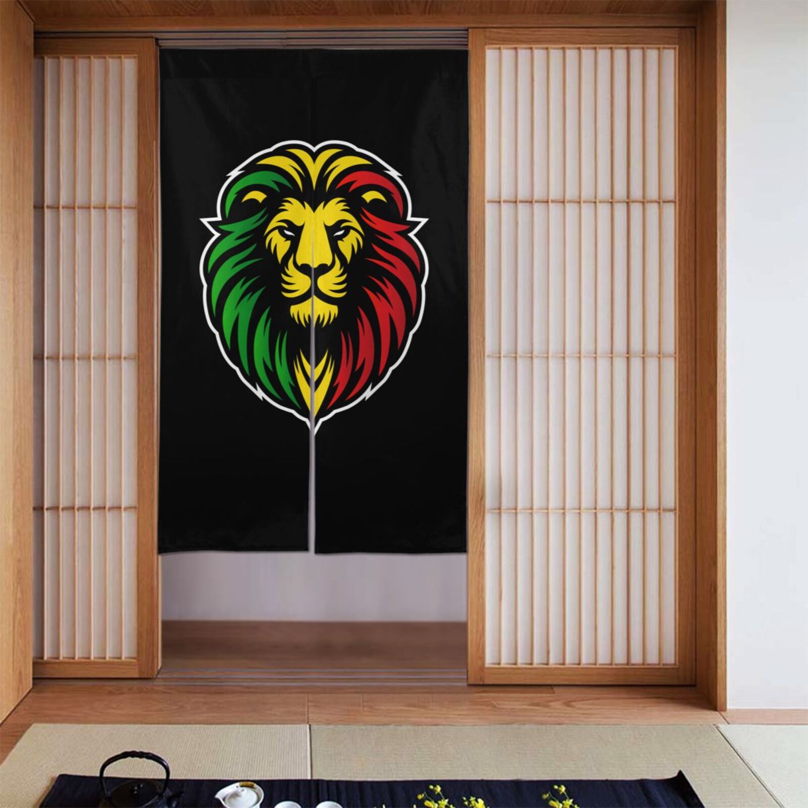 DouZhe Doorway Drape Split Curtains, Jamaican Rasta Lion Head Pattern ...