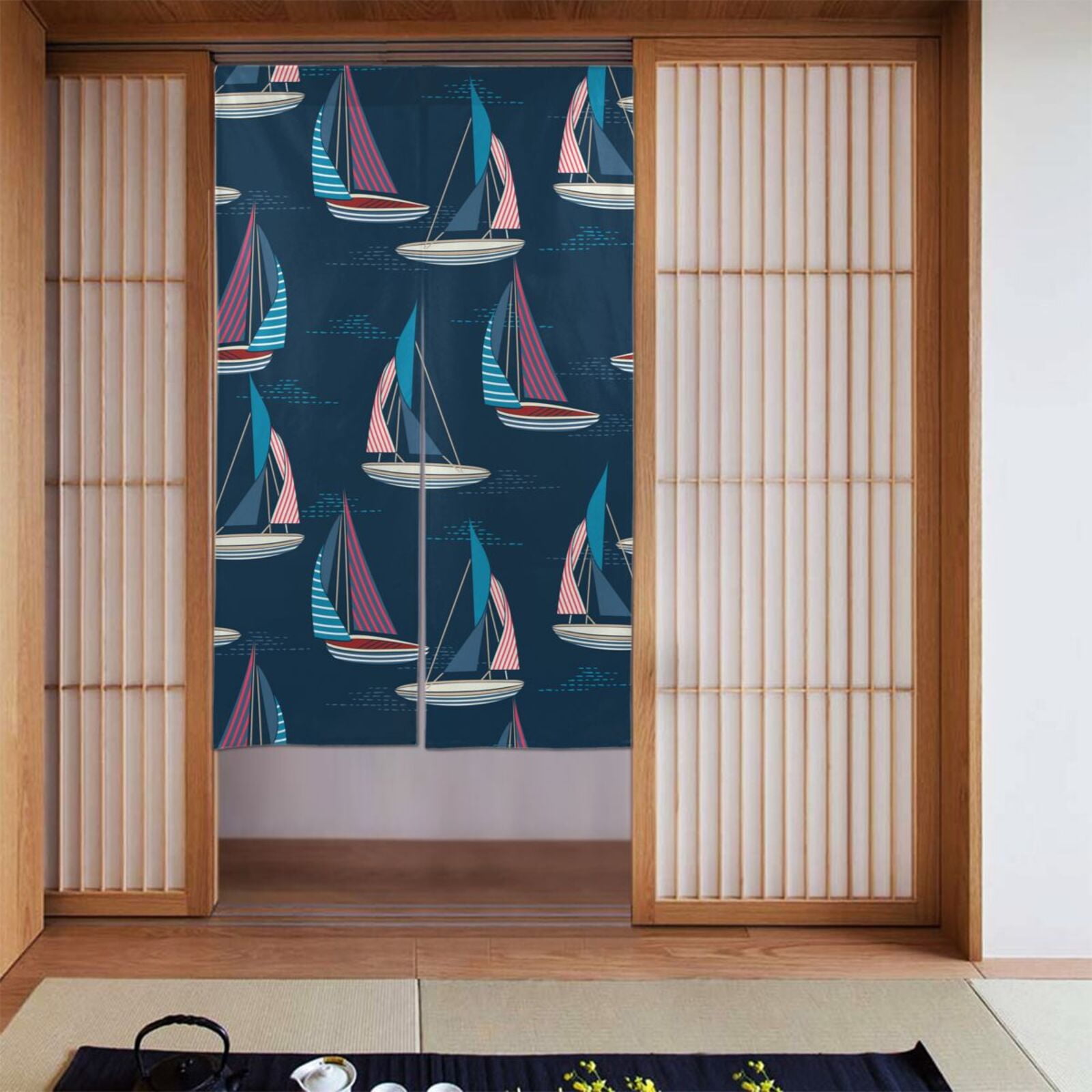 DouZhe Doorway Drape Split Curtains, Ocean Beach Sailboat Surfing ...