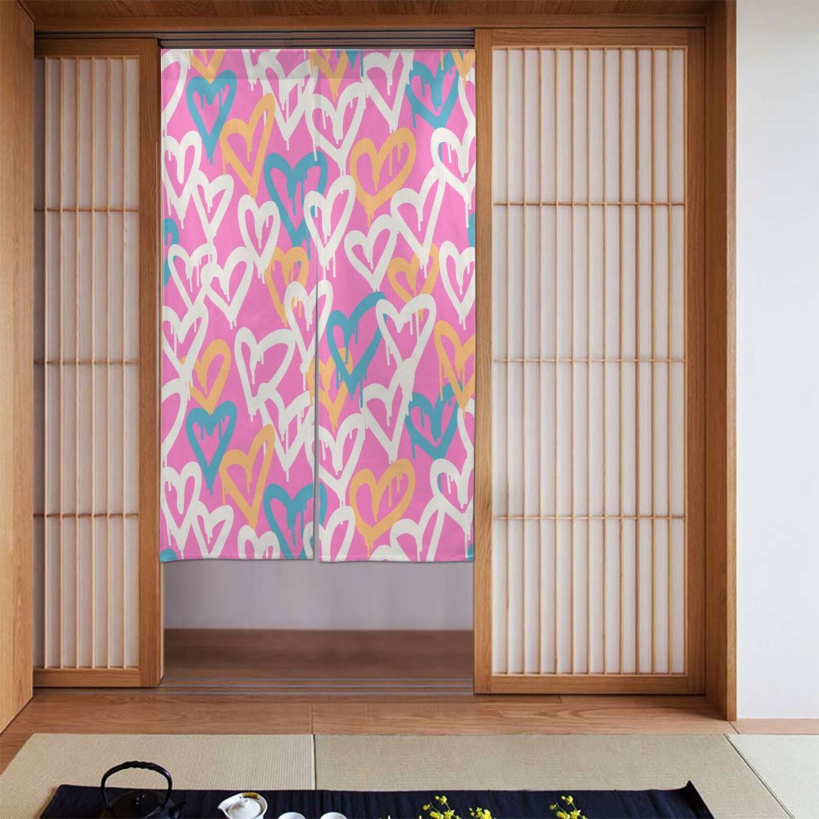 DouZhe Doorway Drape Split Curtains, Pink Street Hearts Graffiti ...