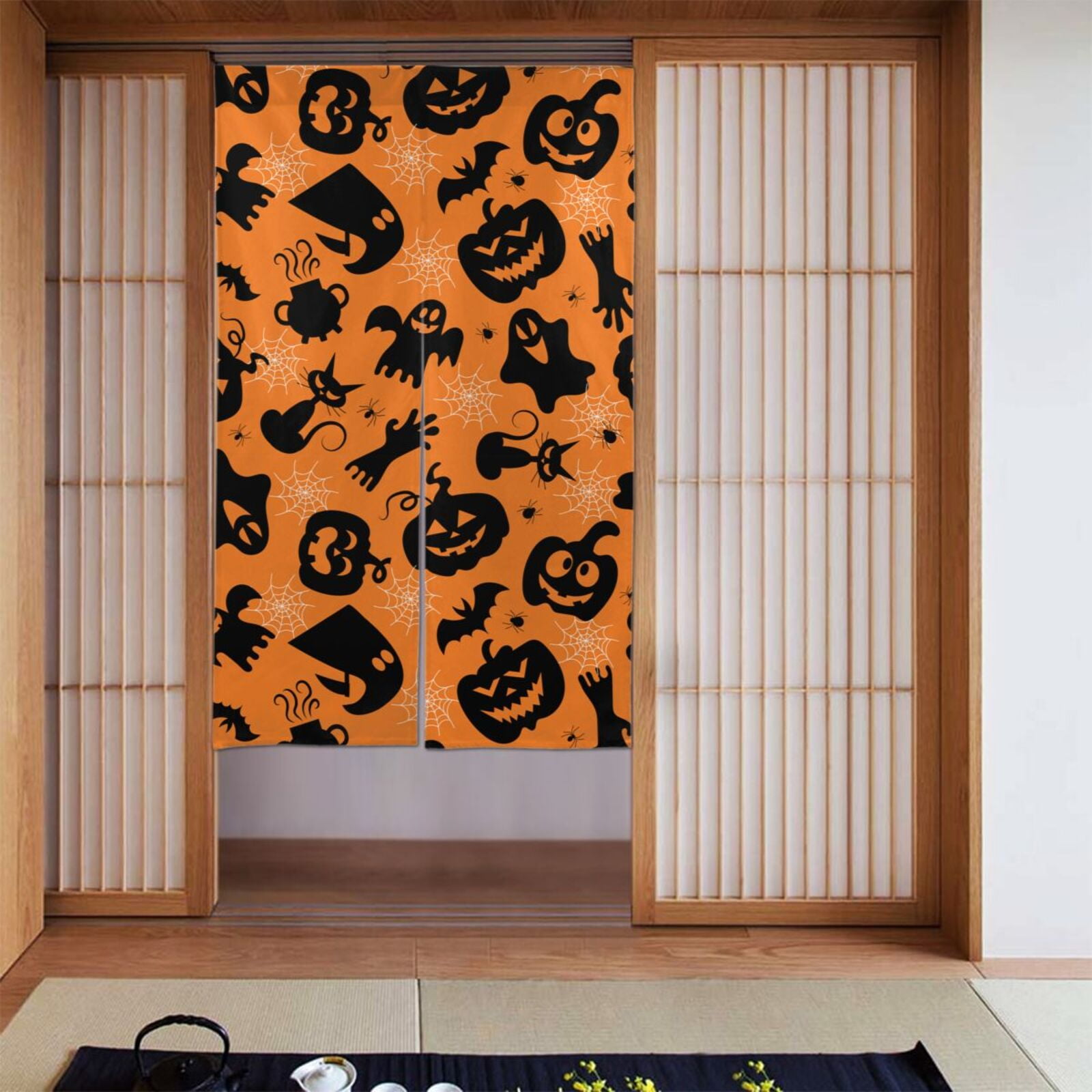 DouZhe Doorway Drape Split Curtains, Pumpkins Bats Spiders Ghosts Room ...
