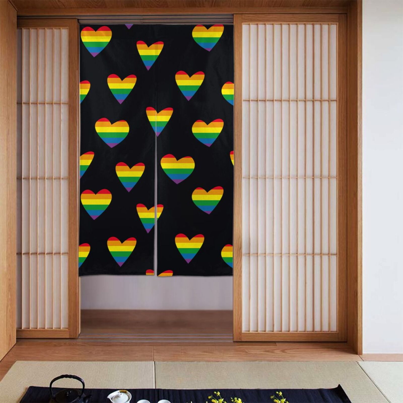 DouZhe Doorway Drape Split Curtains, Rainbow Hearts Lgbt Pride Pattern ...