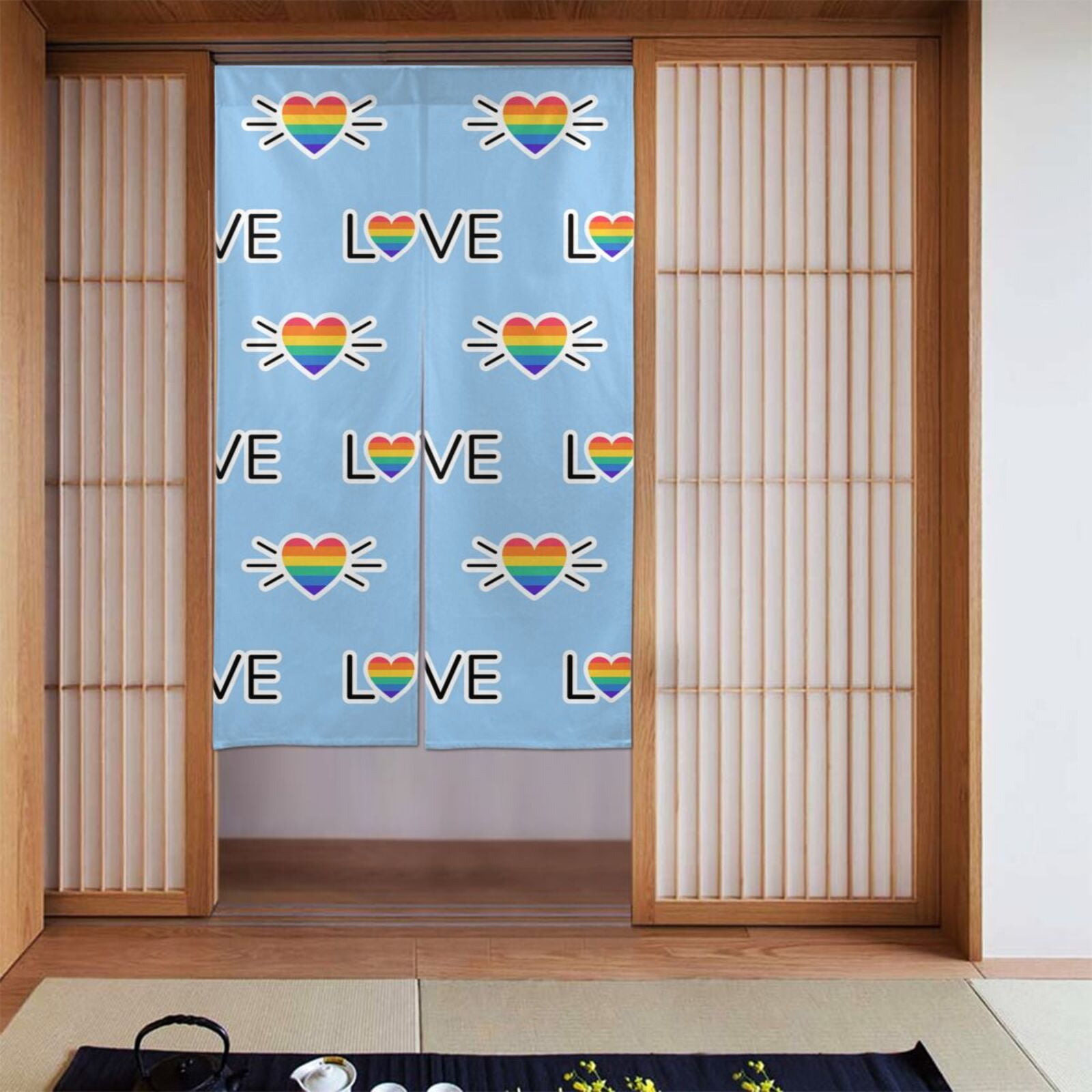 DouZhe Doorway Drape Split Curtains, Rainbow LGBT Heart and Love ...