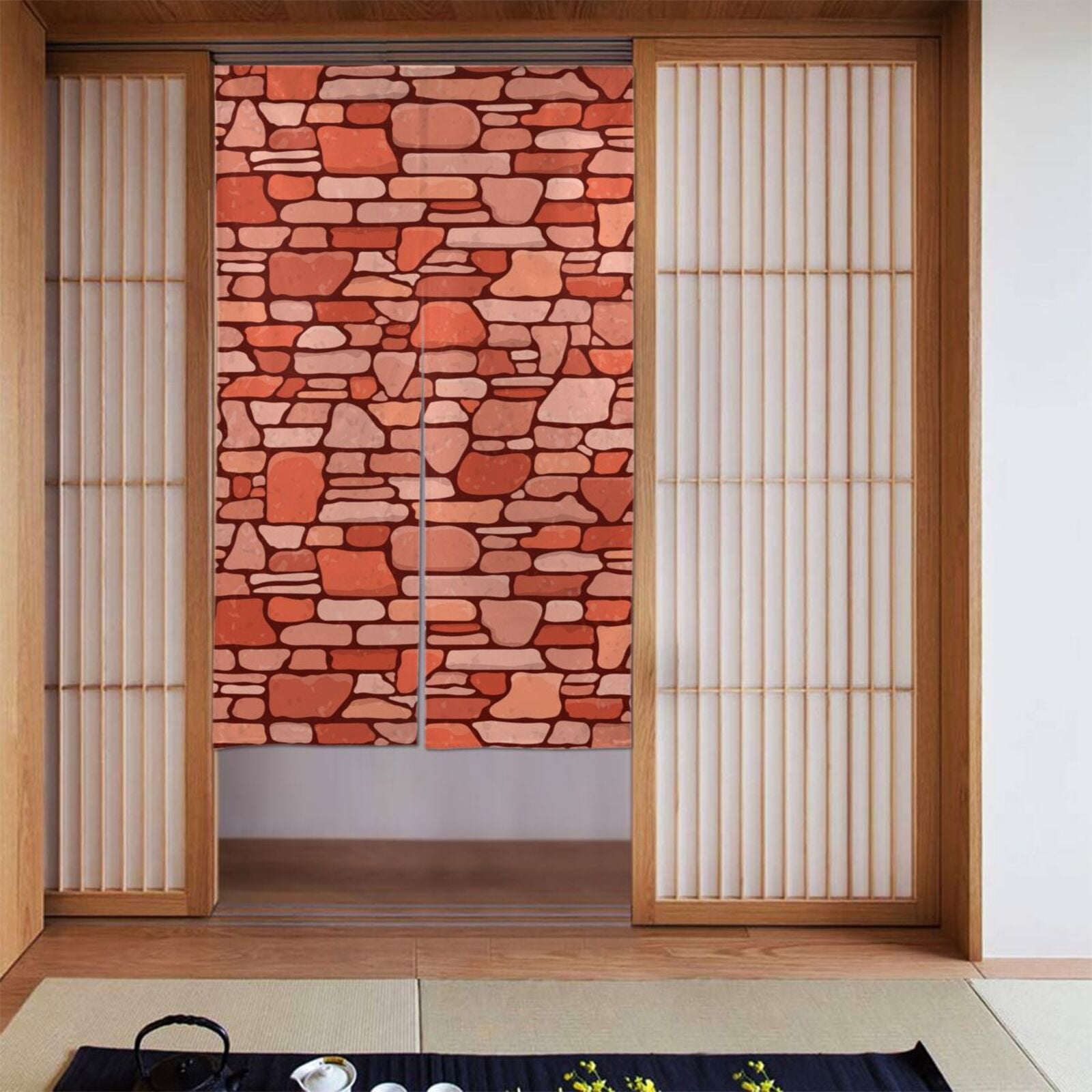 DouZhe Doorway Drape Split Curtains, Red Stone Brick Wall Pattern Room ...