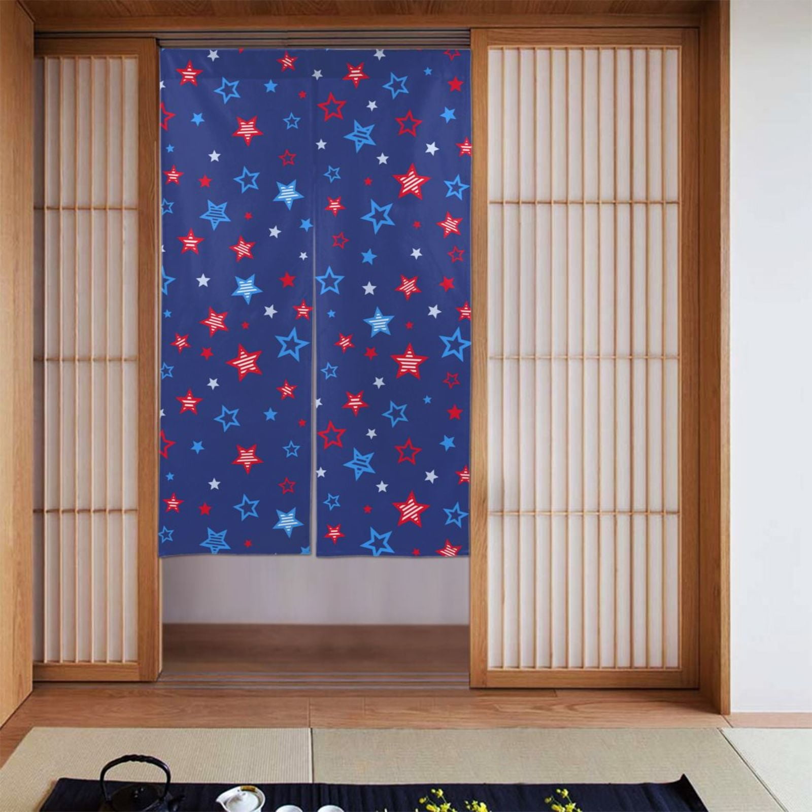 DouZhe Doorway Drape Split Curtains, Red and Blue Stars United States ...