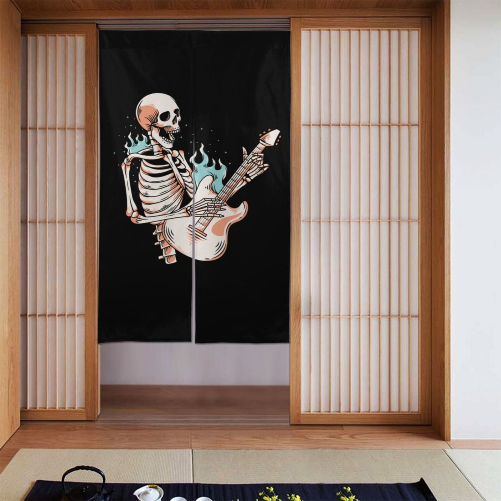 DouZhe Doorway Drape Split Curtains, Rock Skeleton Guitar Room Divider ...