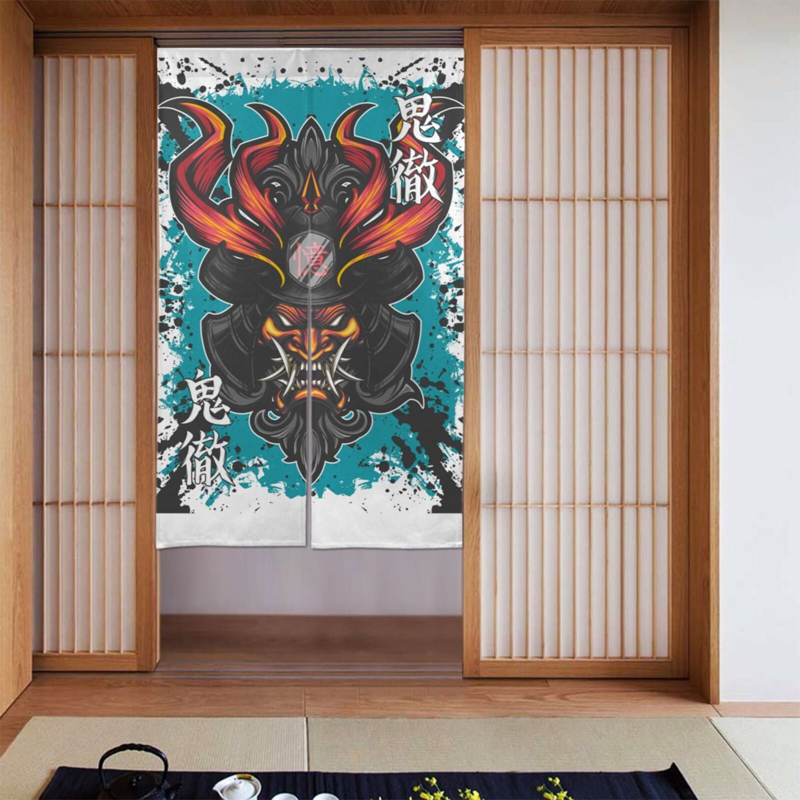 DouZhe Doorway Drape Split Curtains, Samurai Demon Mask Room Divider ...